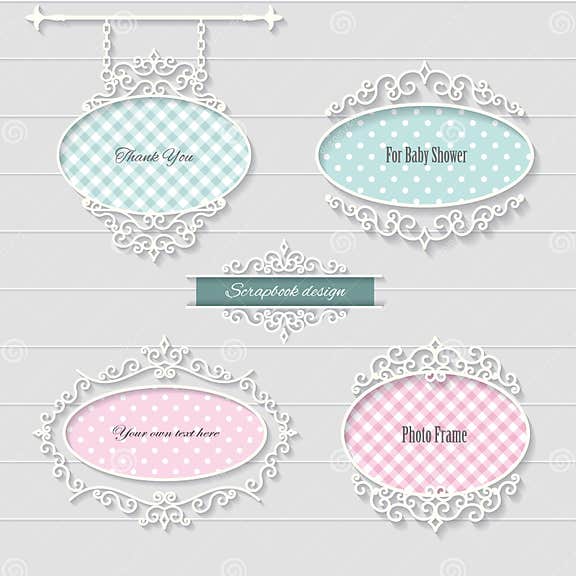 Cute Oval Frames and Signboard. Girly. Stock Vector - Illustration of ...