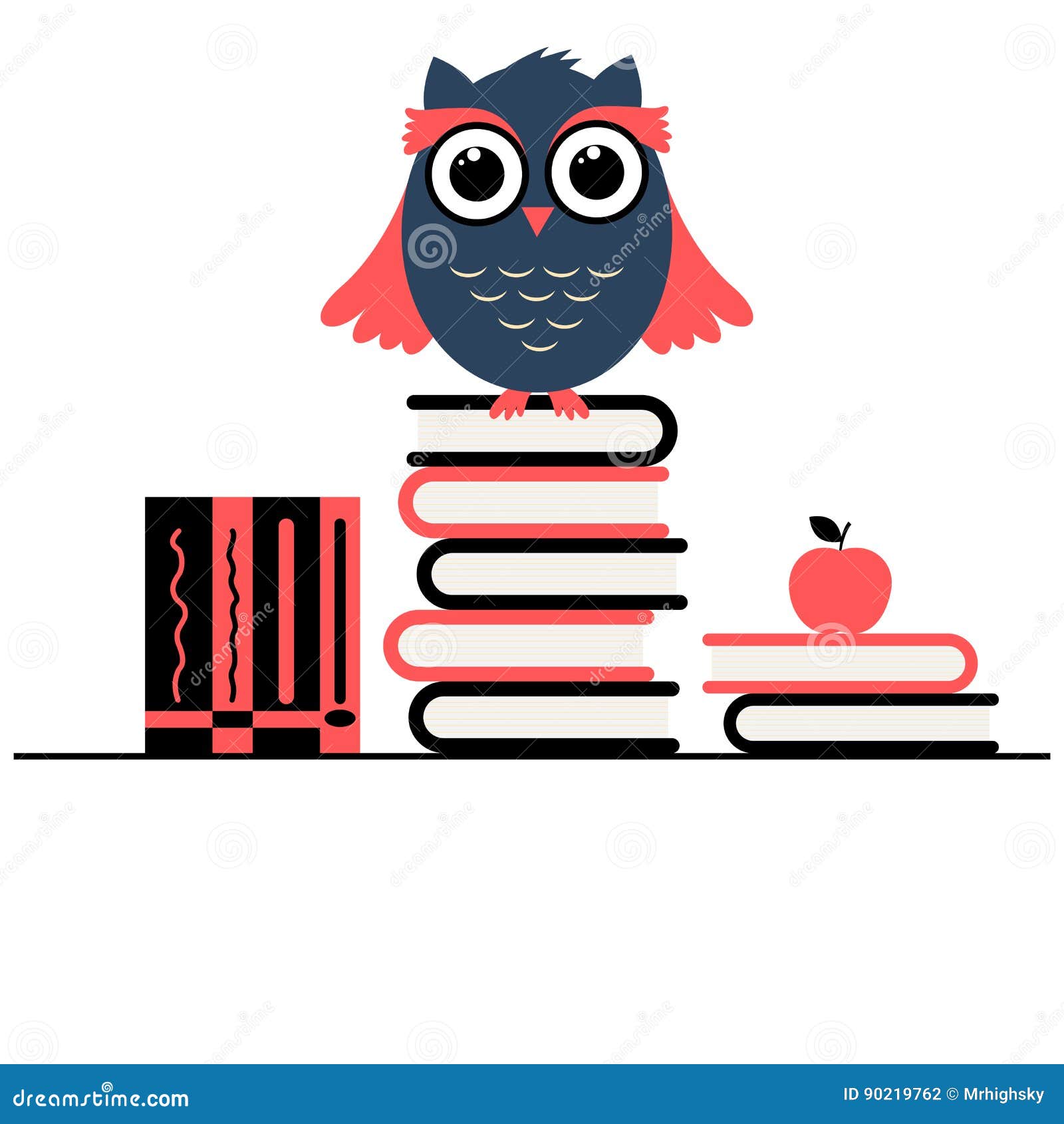 Cute owl with books stock vector. Illustration of banner - 90219762