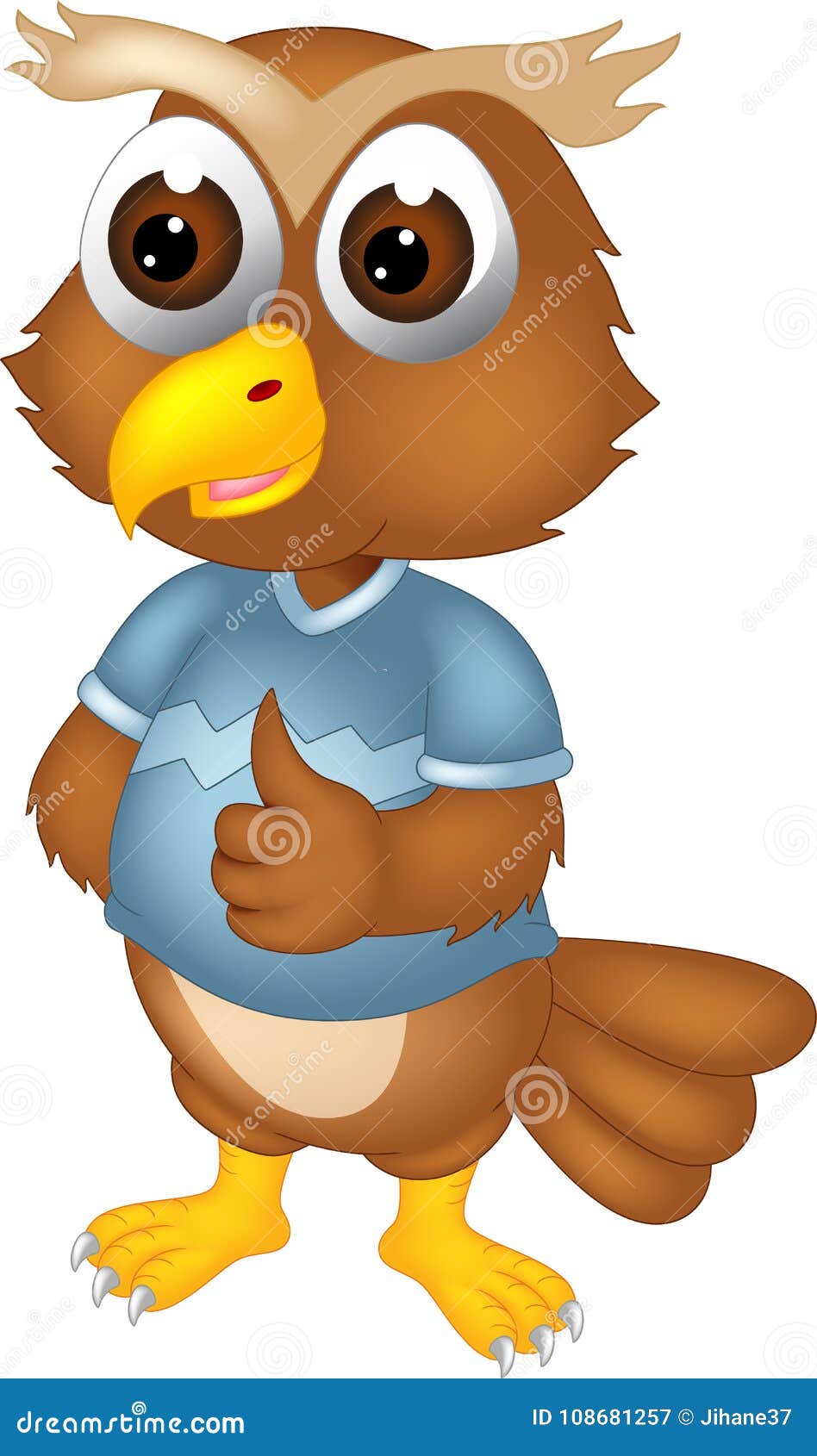Cute Owl Cartoon Standing with Smiling and Thumb Up Stock Illustration ...