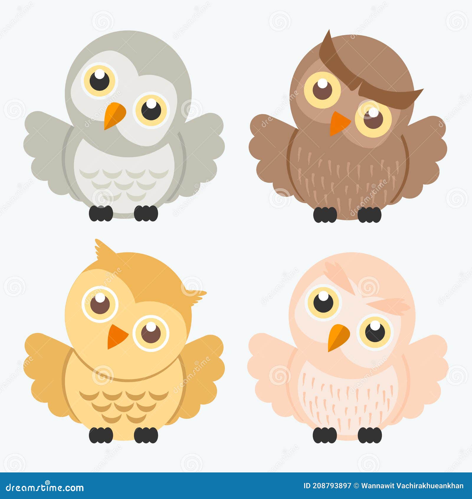 Cute Owl Cartoon Vector Characters Set Stock Vector - Illustration of ...