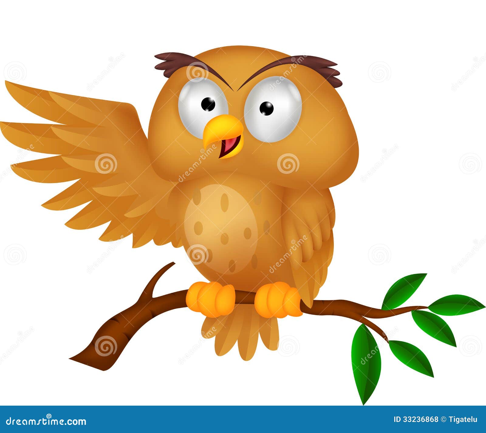 Cute owl cartoon waving stock vector. Illustration of drawing - 33236868