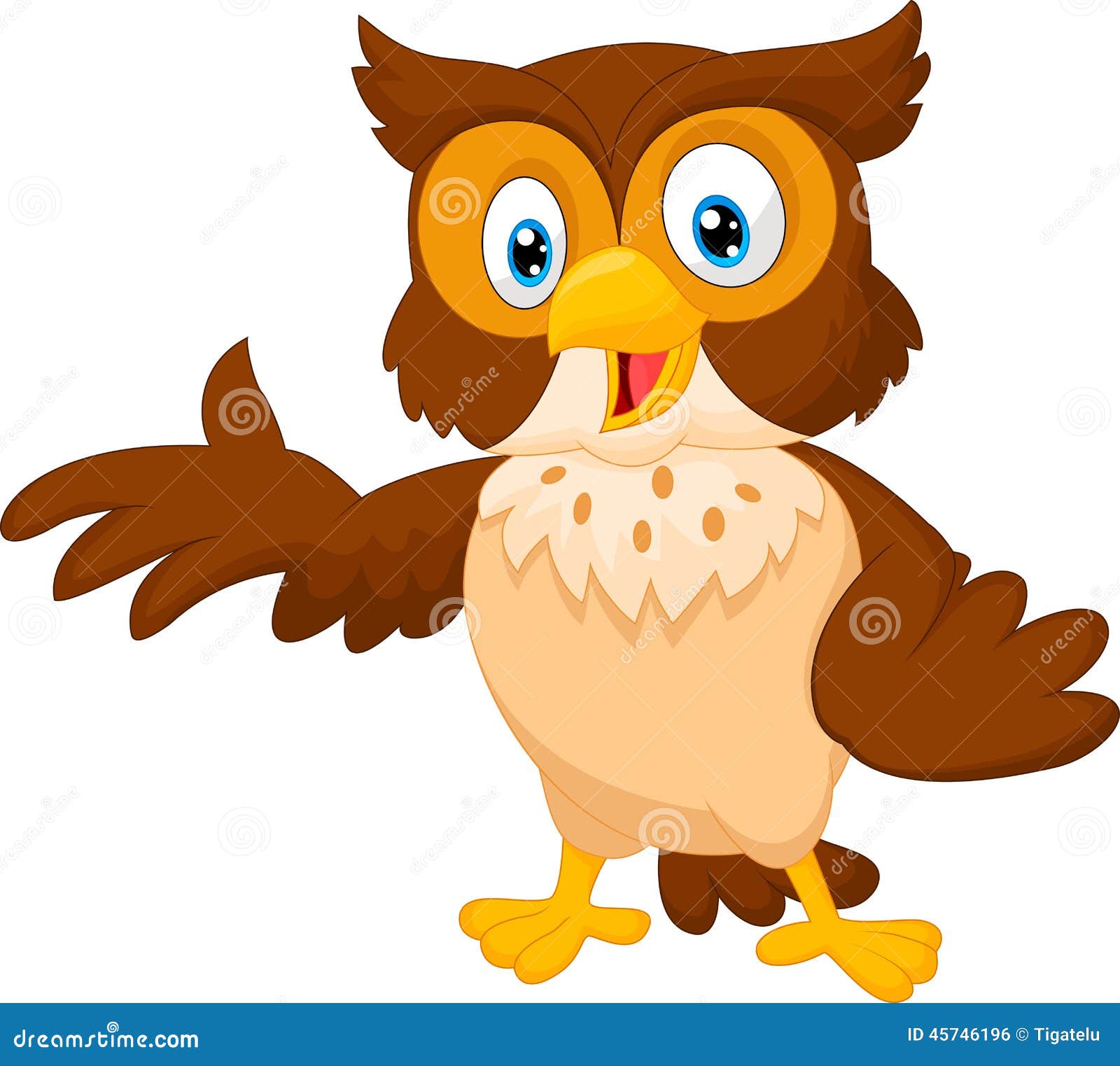 Cute owl cartoon waving stock vector. Illustration of positive - 45746196