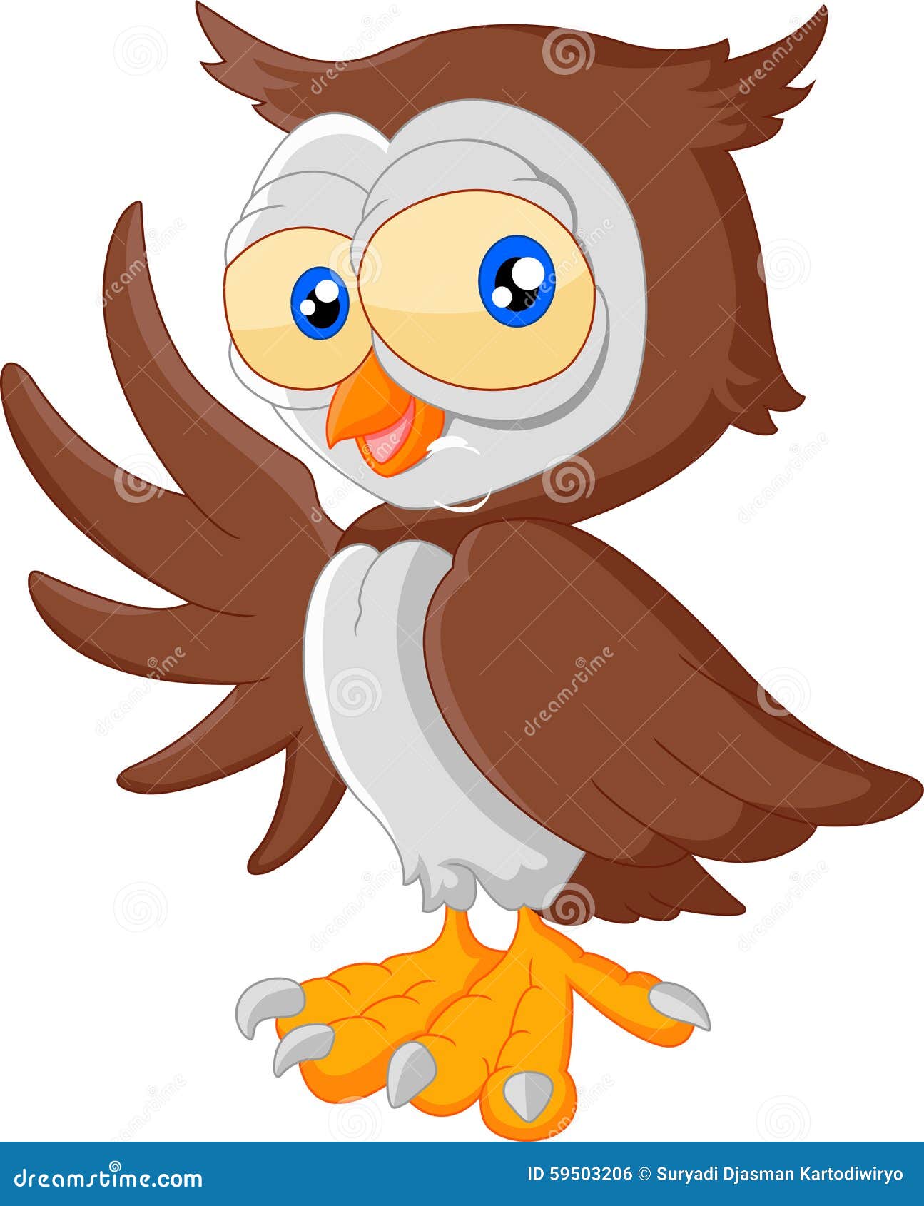 Cute owl cartoon waving stock vector. Illustration of simple - 59503206