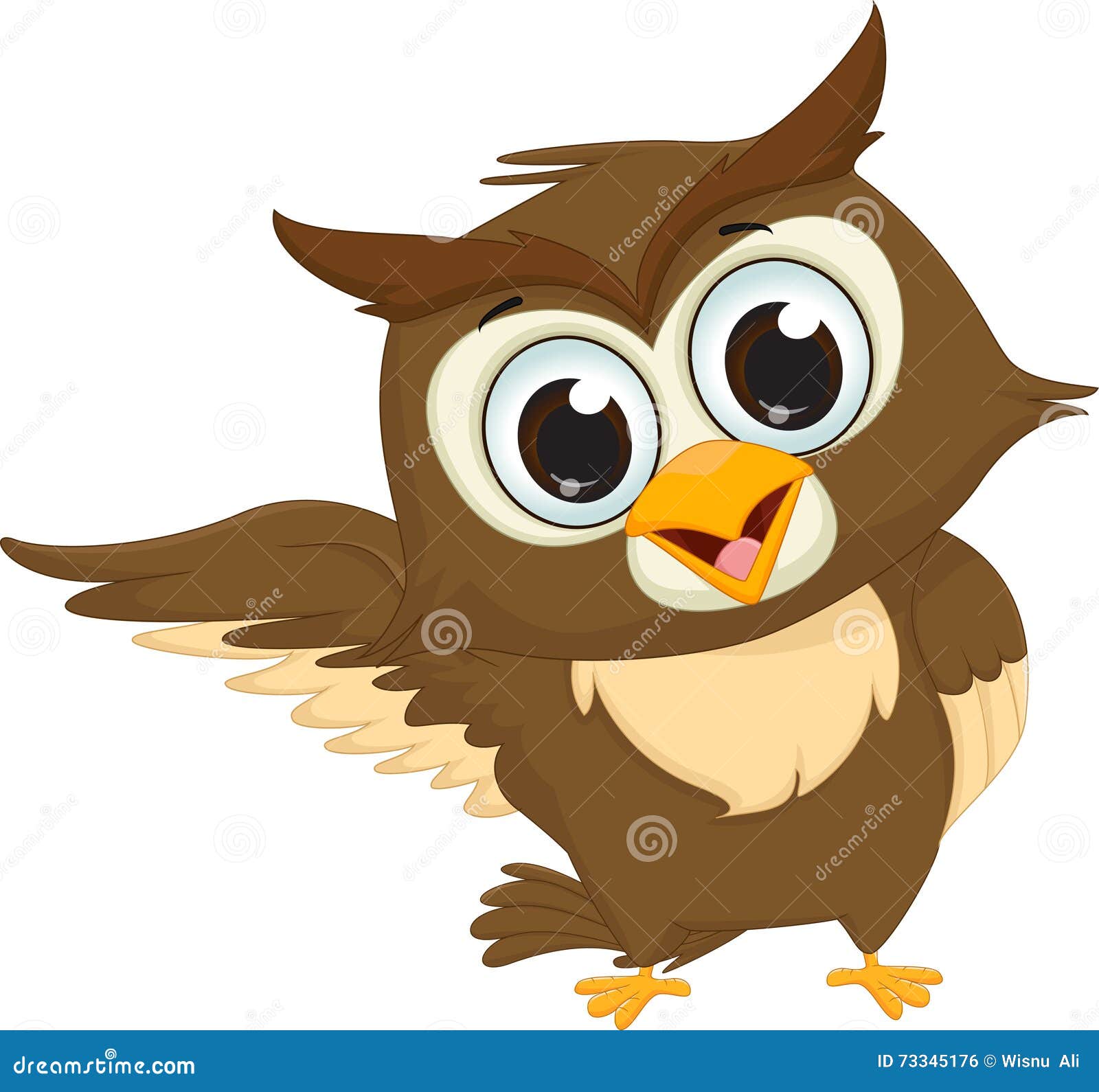 Cute owl cartoon waving stock vector. Illustration of perch - 73345176