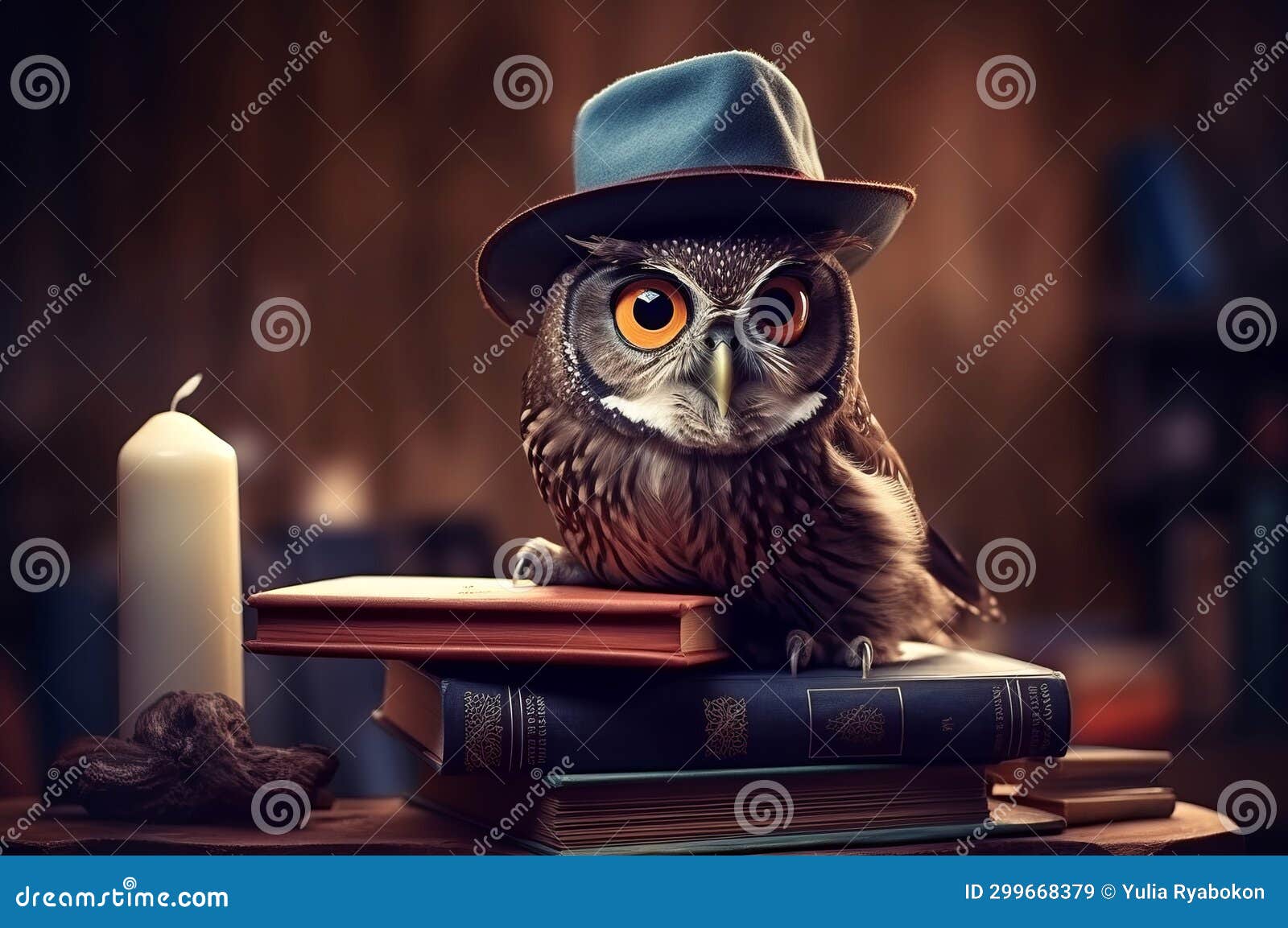 Cute Owl with Hat Sitting on Books Stack. Generate Ai Stock ...
