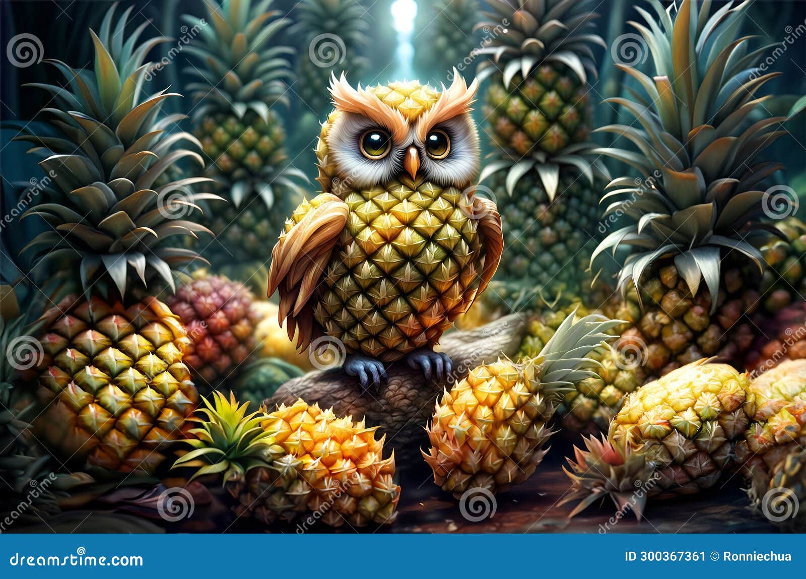 Cute Owl Made of Pineapple among a Forest of Pineapples in a Plantation ...