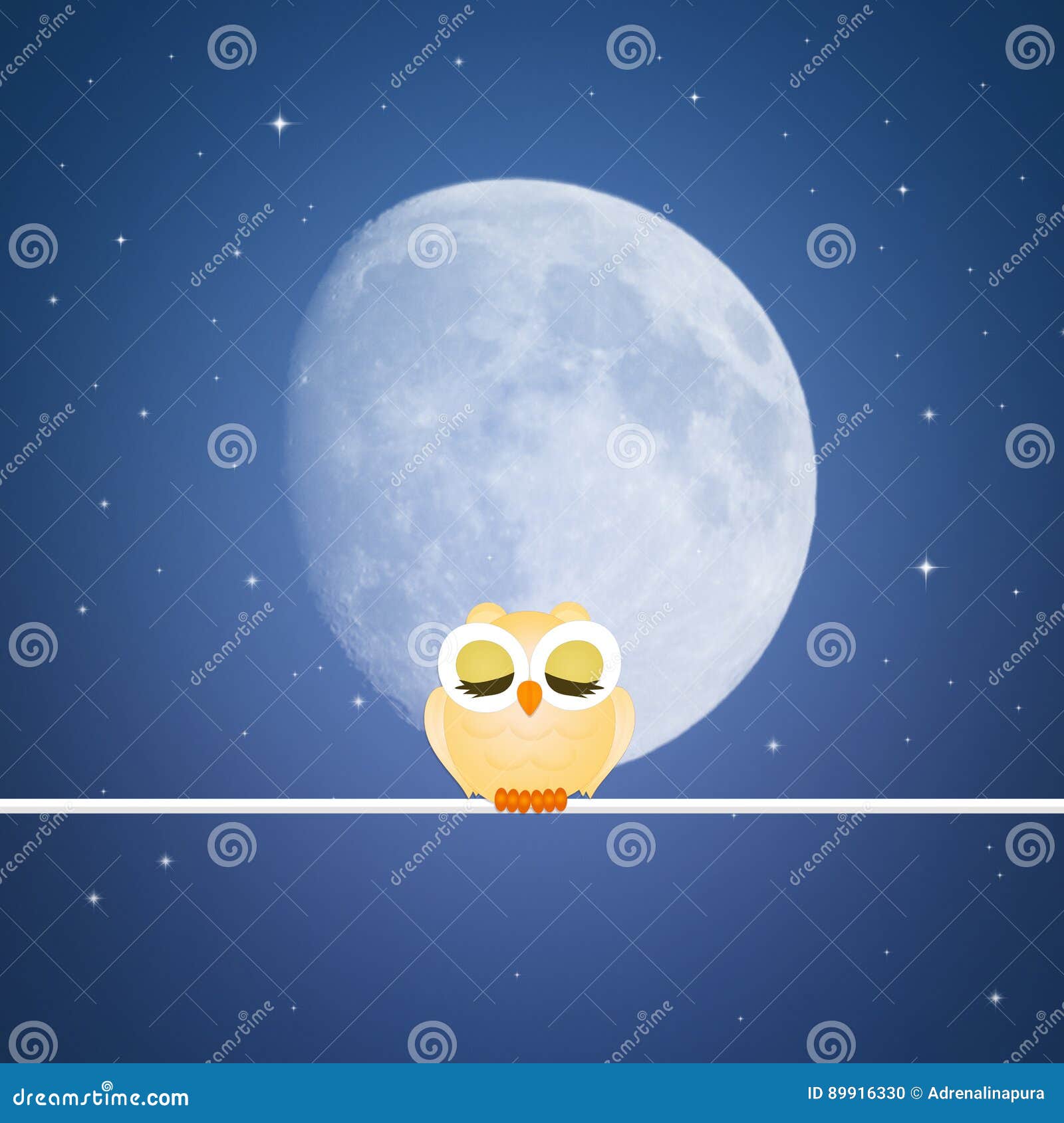 Cute owl in the night stock illustration. Illustration of nocturne ...