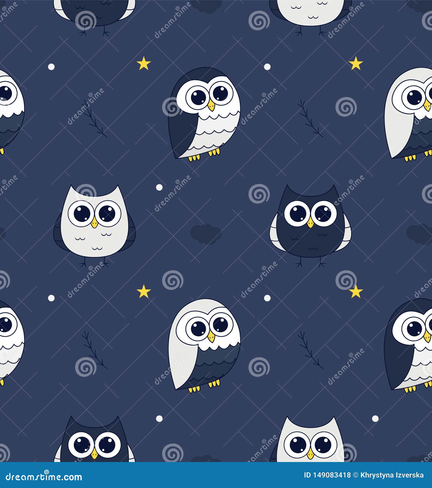 Cute Owl Pattern Illustration. Cute Little Birds Stock Illustration ...