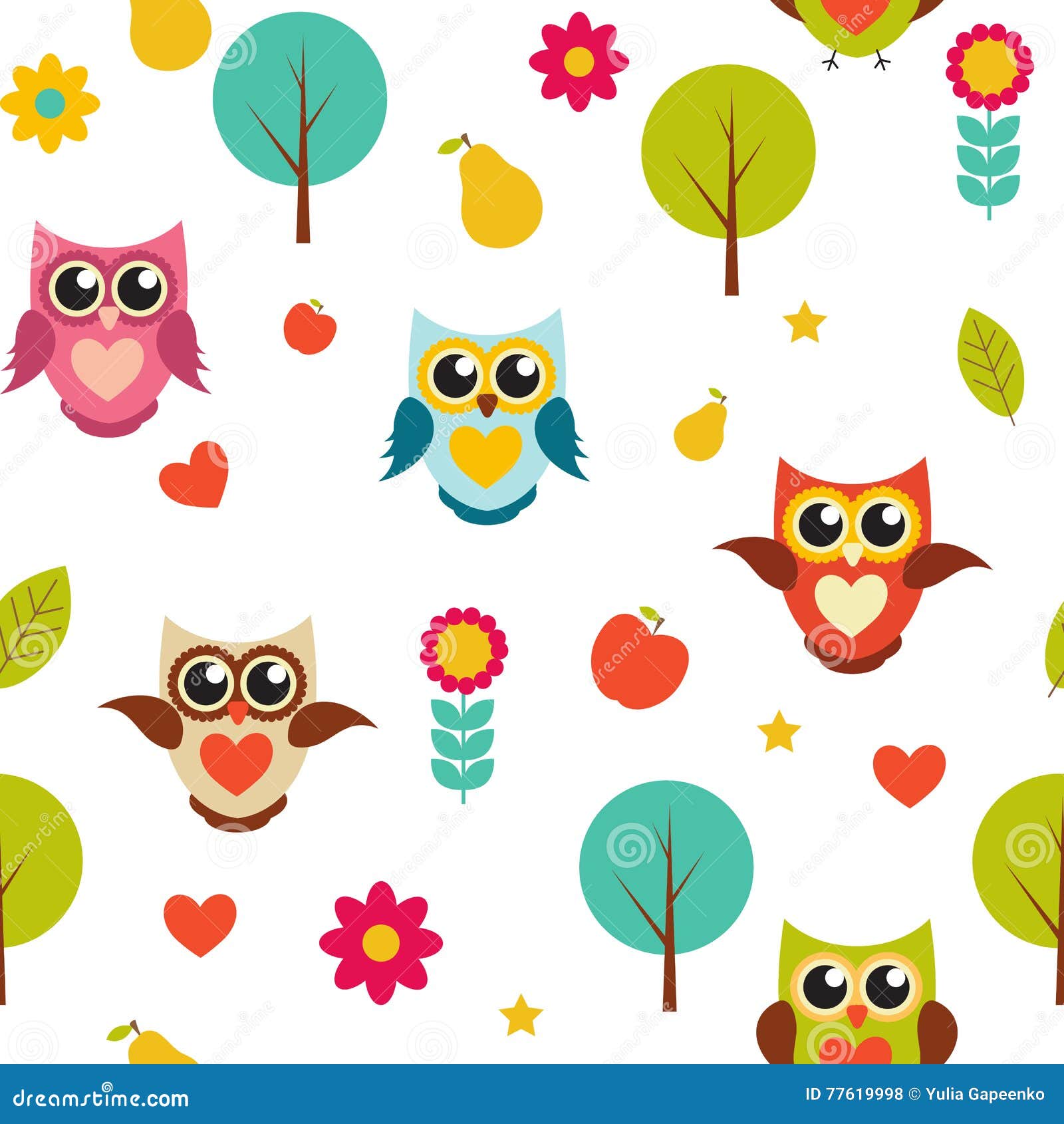 Cute Owl Seamless Pattern Background Vector Illustration Stock Vector ...