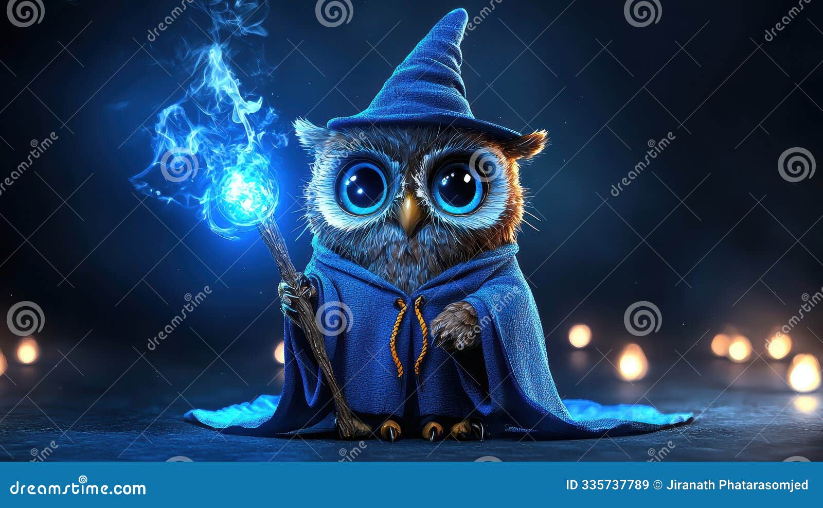 Cute Owl Wizard stock illustration. Illustration of staff - 335737789