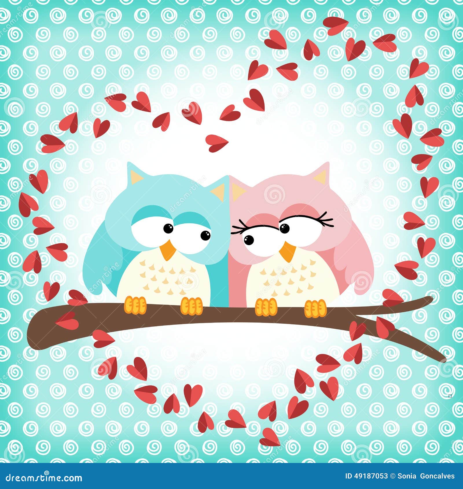 Cute Owls Couple with Love Heart Stock Vector - Illustration of ...