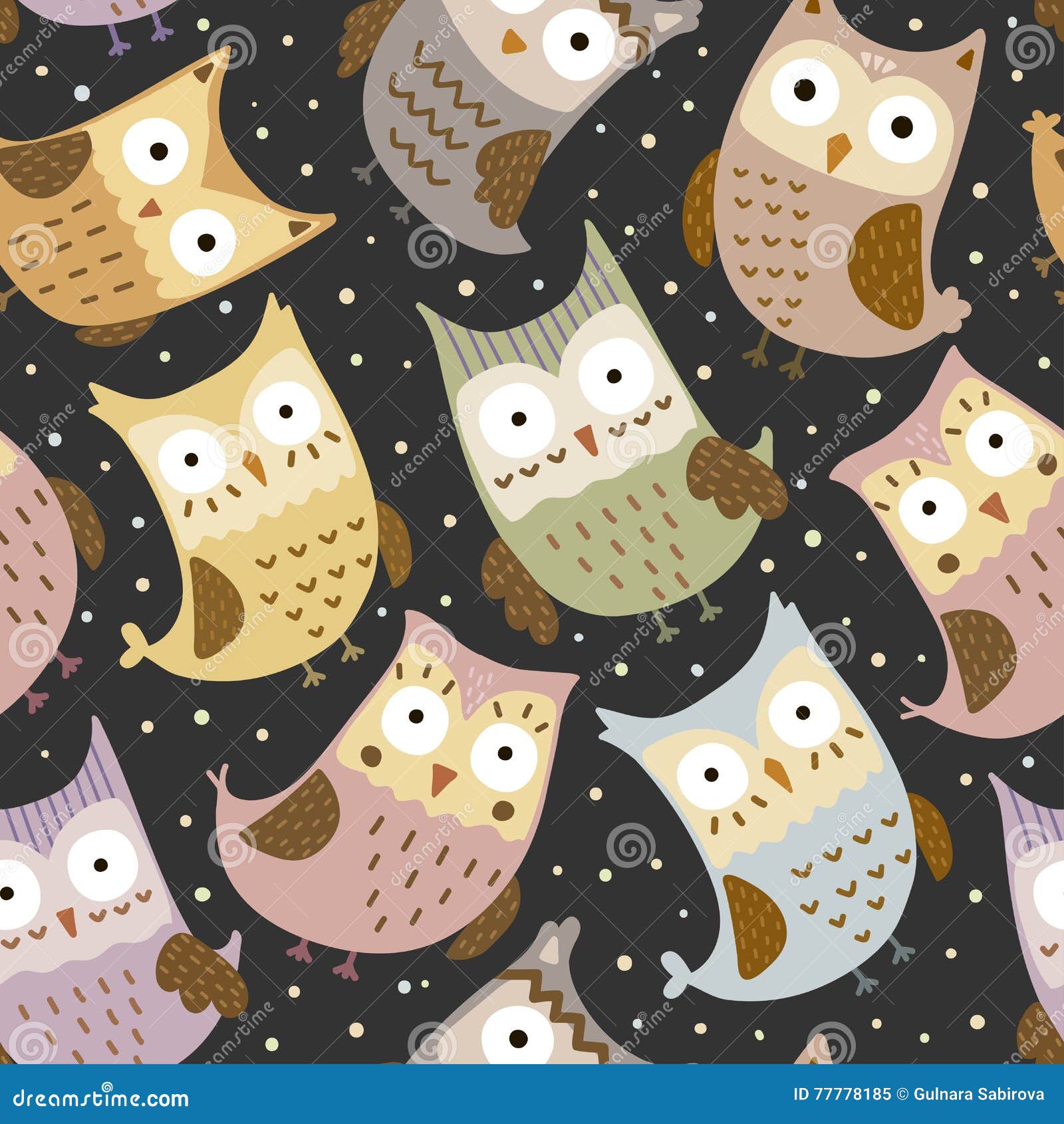 Cute Owls Seamless Pattern. Vector Texture Stock Vector - Illustration ...