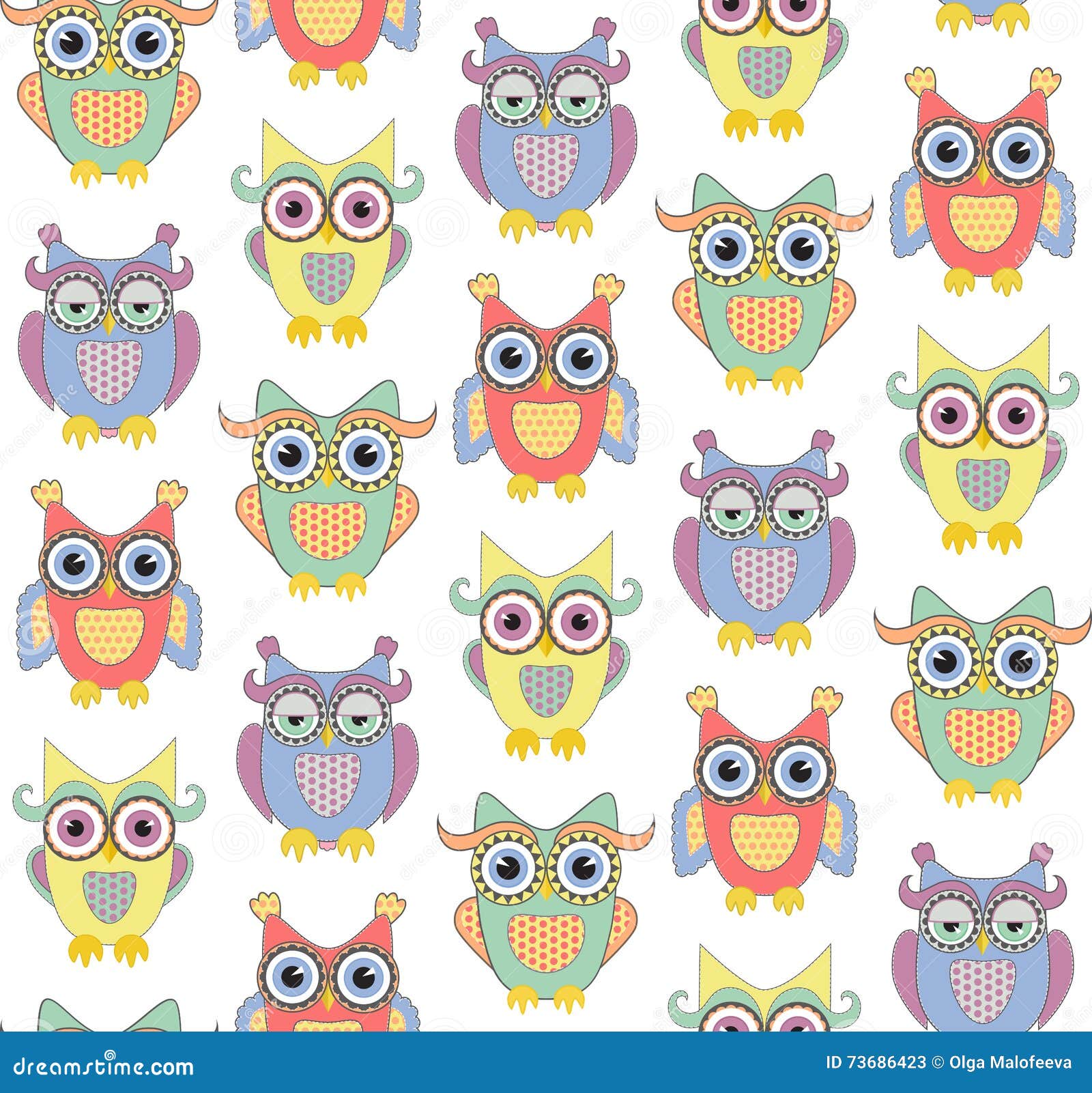 Cute Owls Seamless Vector Pattern Stock Vector - Illustration of design, pink: 73686423