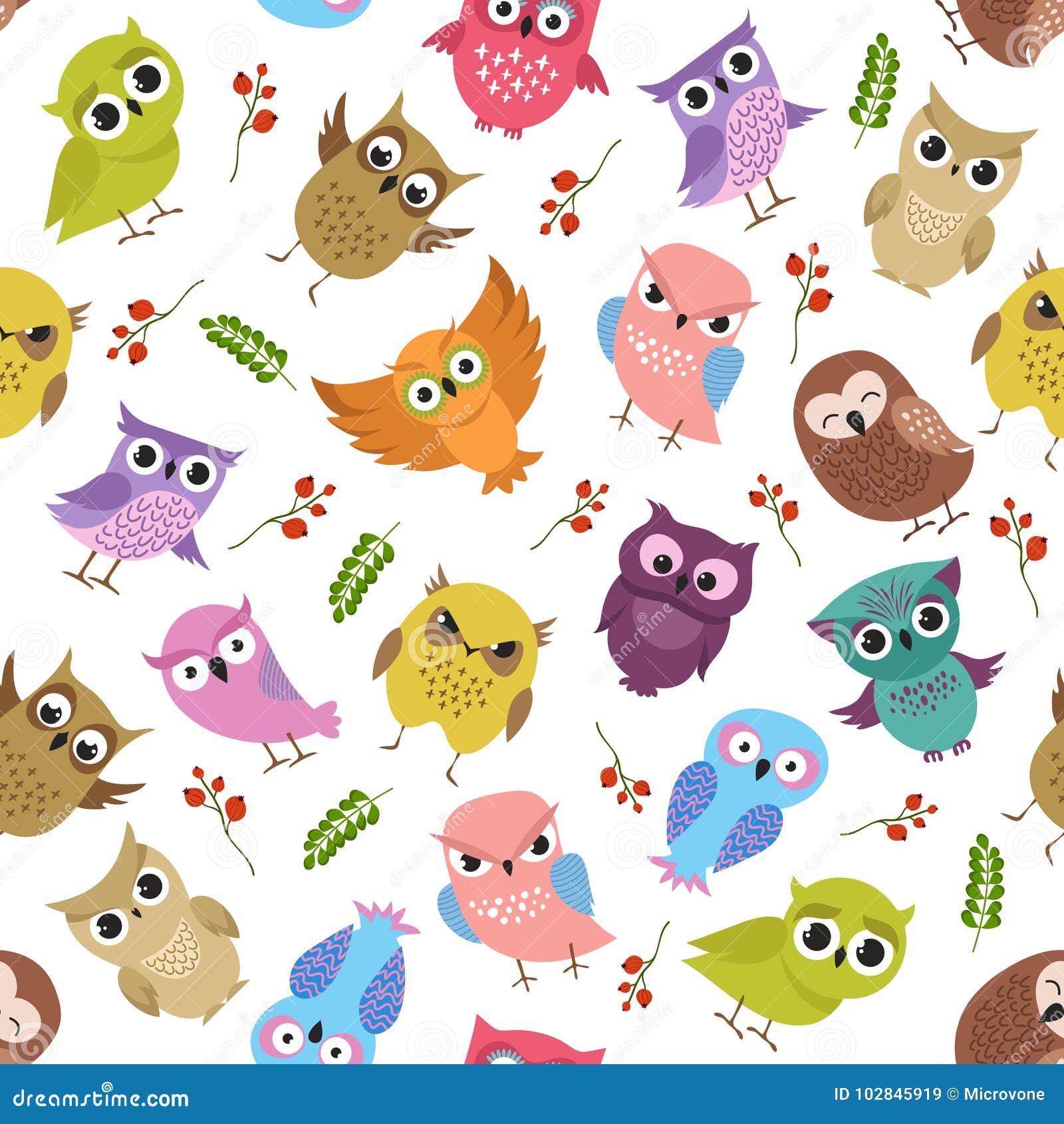 Cute Owls Vector Seamless Pattern Stock Vector - Illustration of bird ...