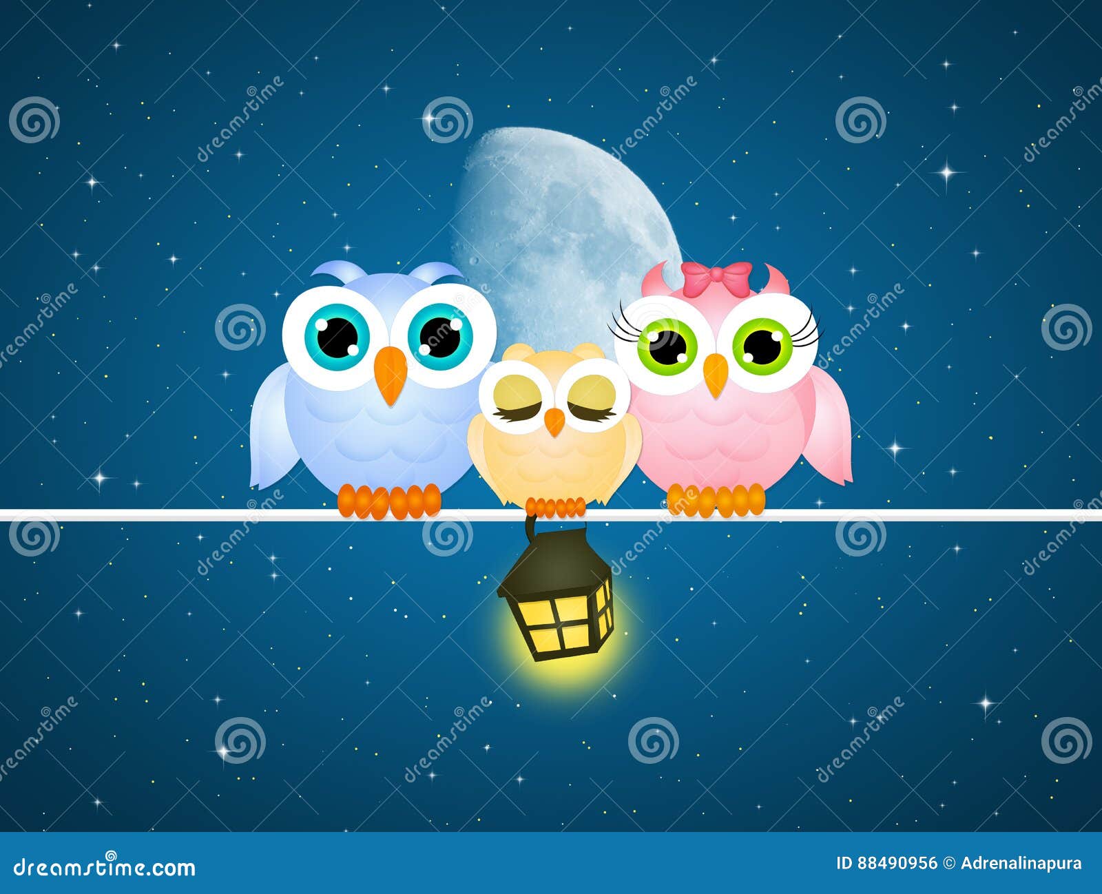 Cute owls on wire stock illustration. Illustration of lantern - 88490956