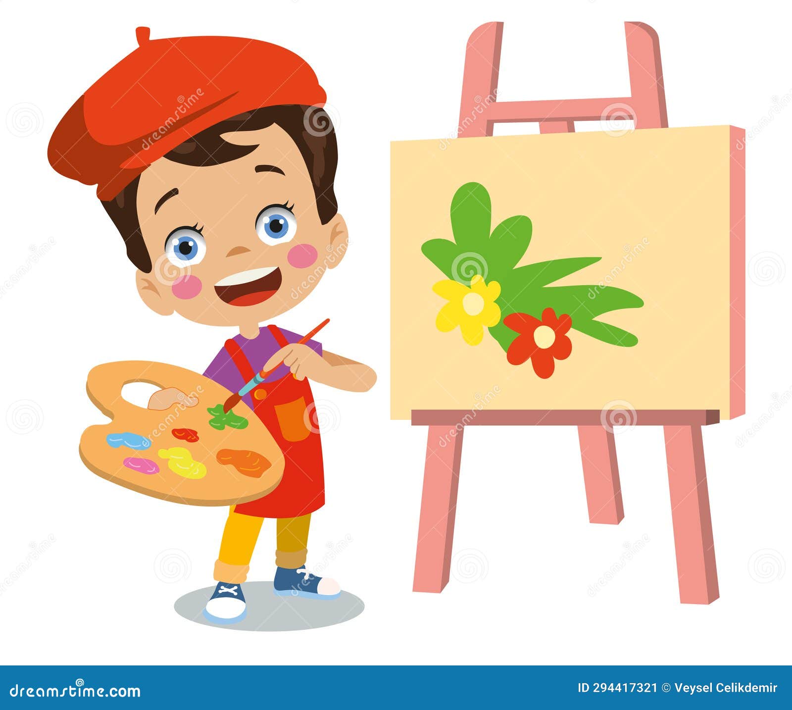 Cute Painter Boy Painting Colour Stock Illustration - Illustration of ...