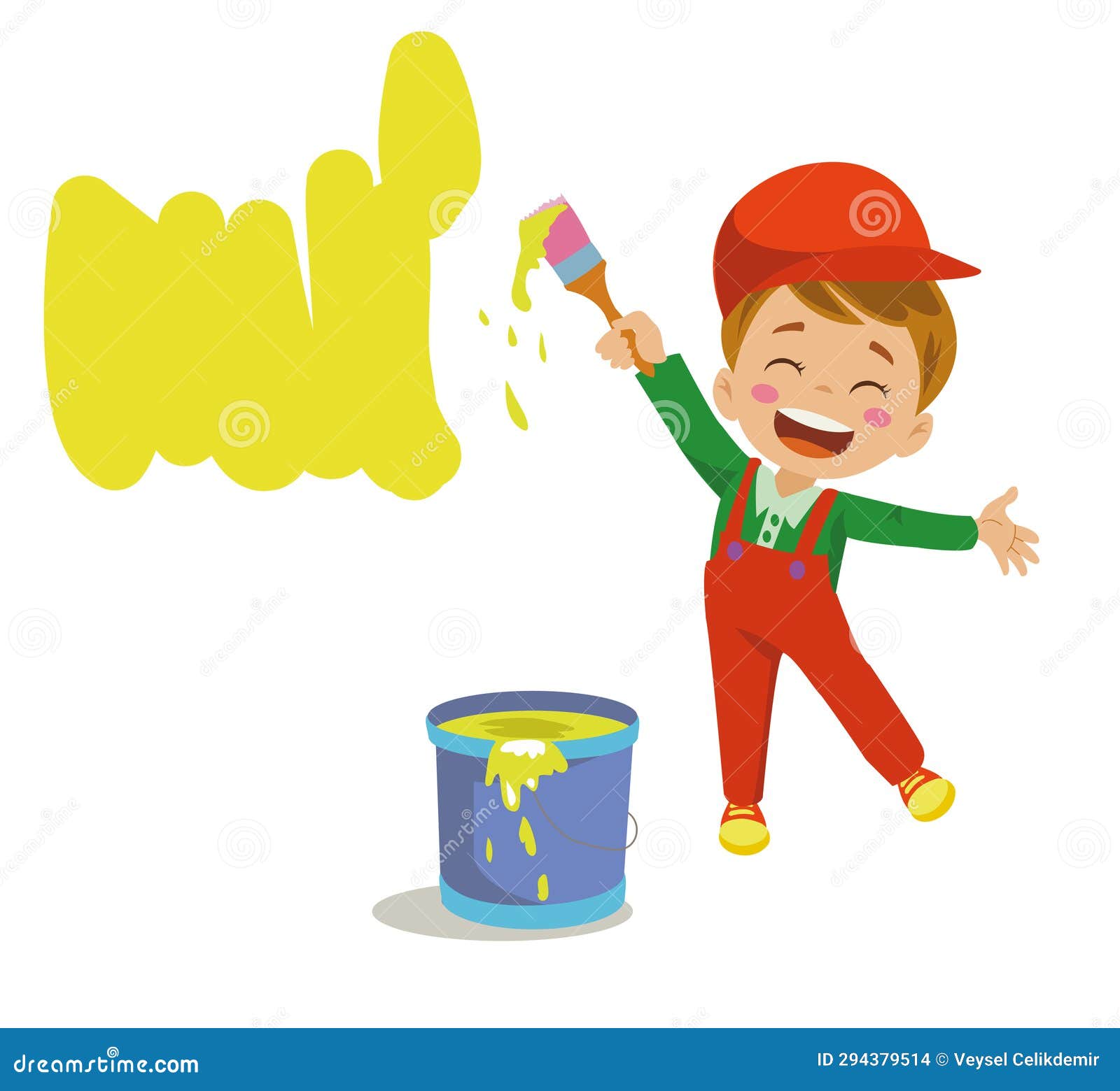 Cute Painter Boy Painting a Wall Stock Vector - Illustration of ...