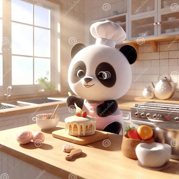 Cute panda baking cake stock illustration. Illustration of cake - 298235389