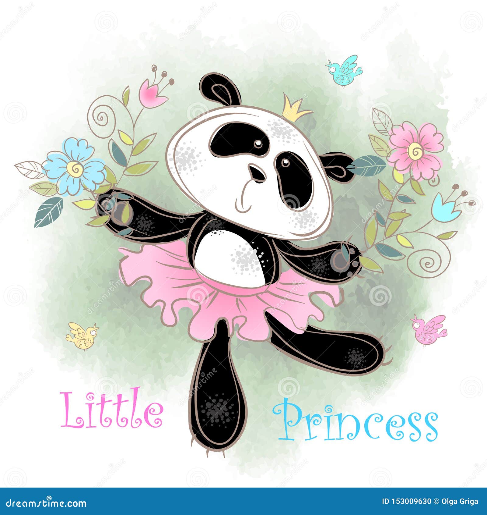 Cute Panda Ballerina Dancing. Little Princess. Vector Stock Photo ...