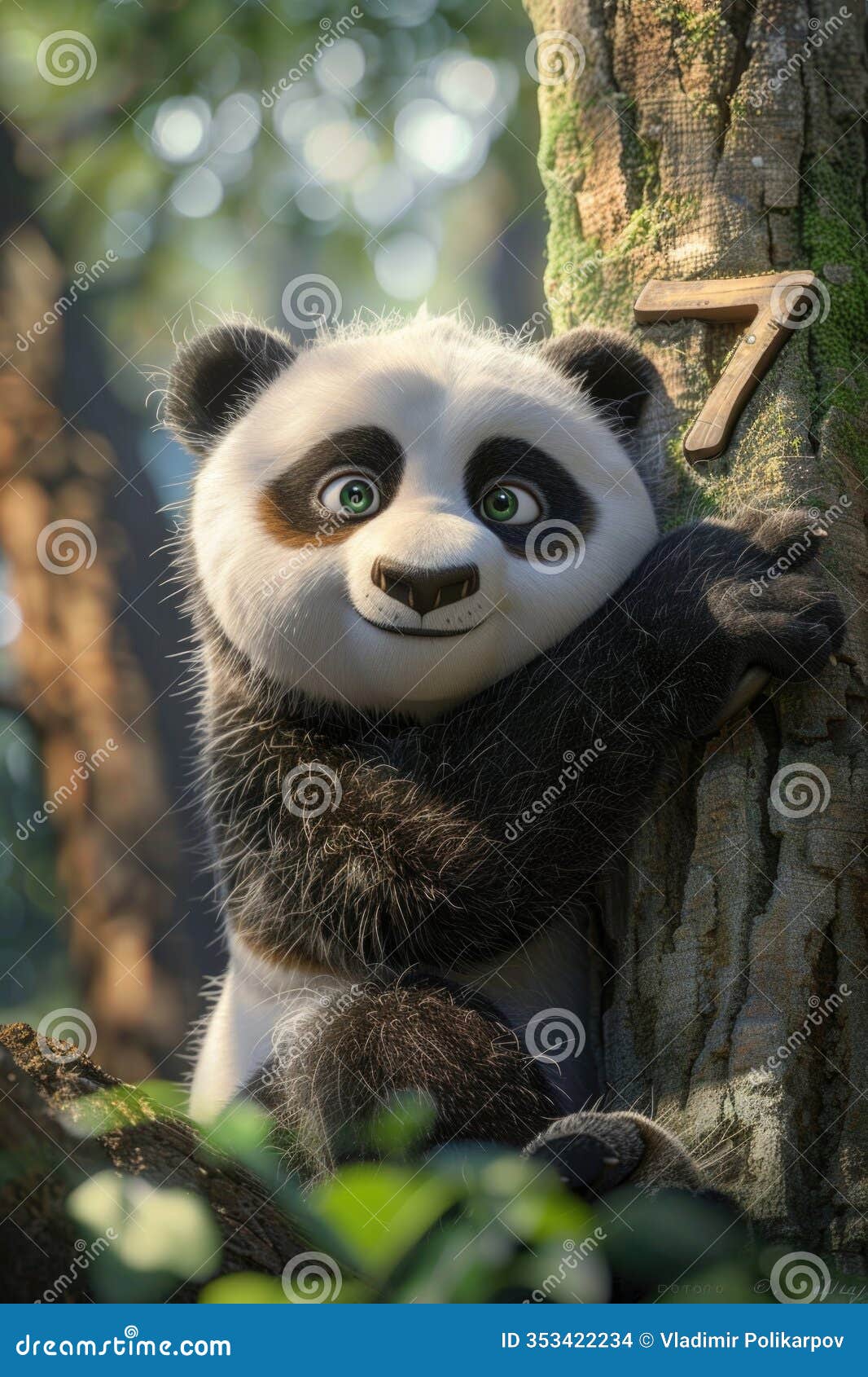 A Cute Panda Bear Climbing a Tree in a Forest. Suitable for Nature and ...