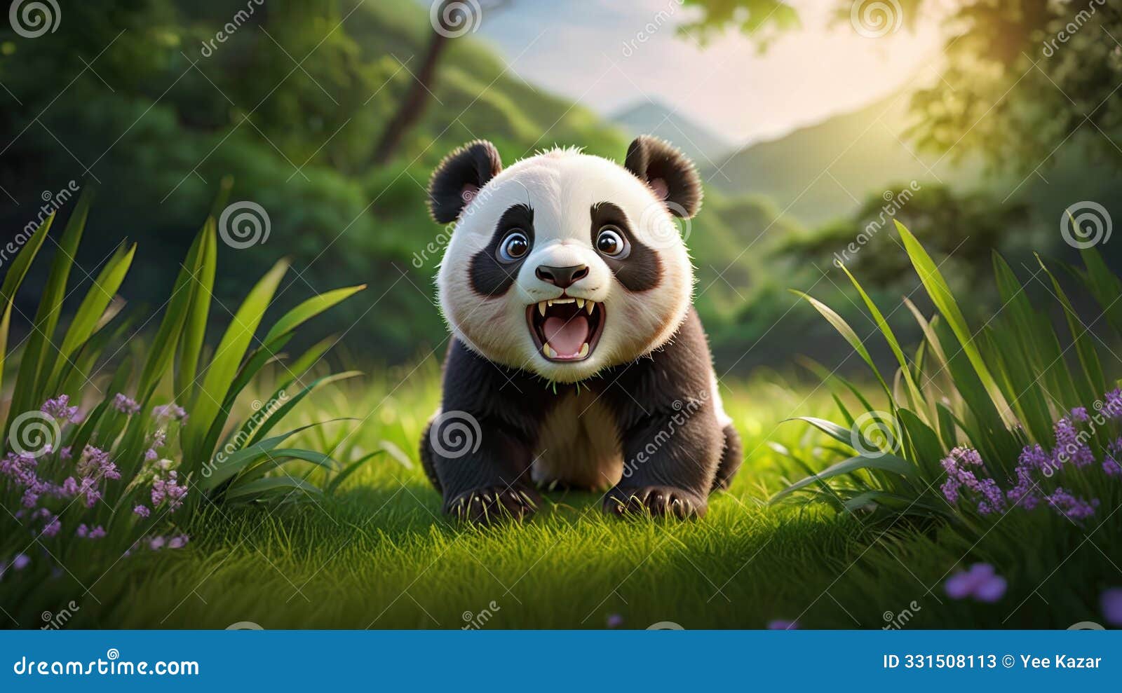 Cute Panda Bear Cub in the Forest. Stock Illustration - Illustration of ...