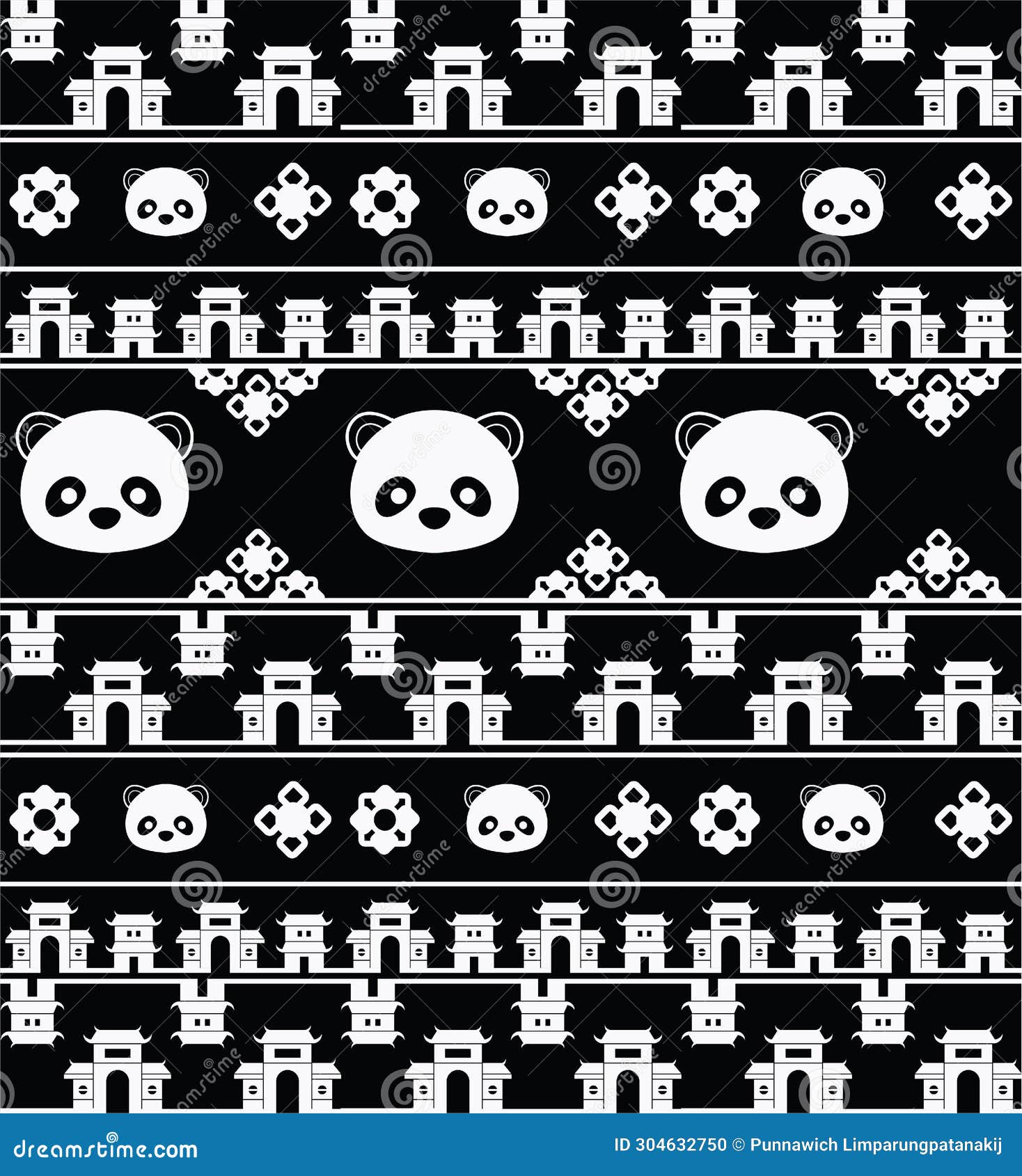 Cute Panda Bear Face Traditional Pattern Vector Stock Illustration ...