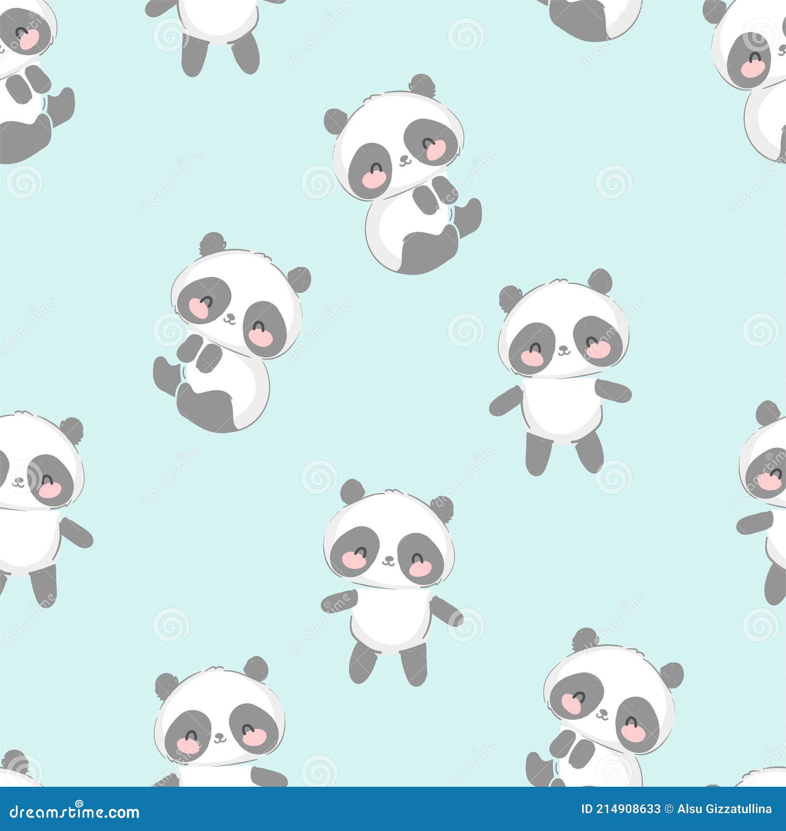 Cute Panda Bear Hand Drawn Seamless Pattern Vector Illustration Kids ...