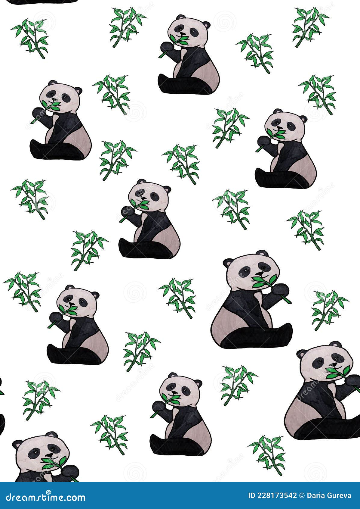 Cute Panda Bear Pattern Repeating on a White Background Stock ...