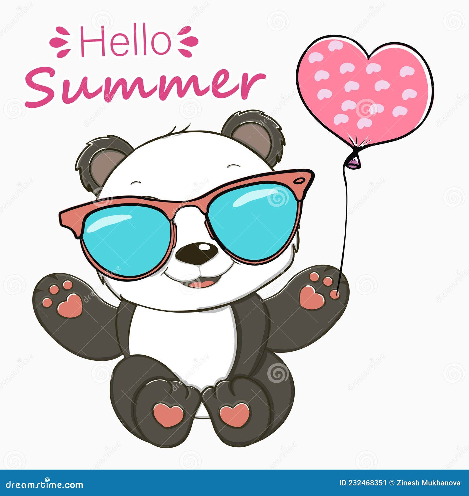 Cute Panda Bear Vector Illustration. Panda Bear Summer. Panda with ...