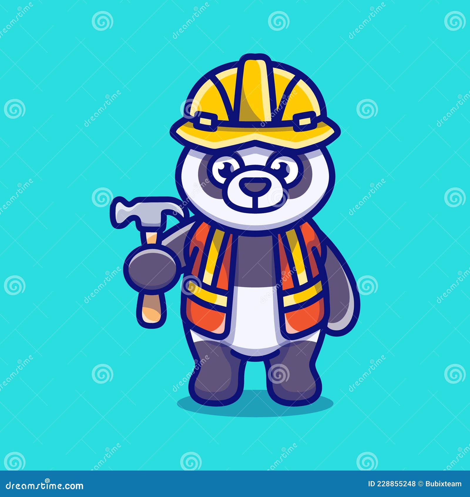 Cute Panda Builder Carrying Hammer Stock Vector - Illustration of white ...