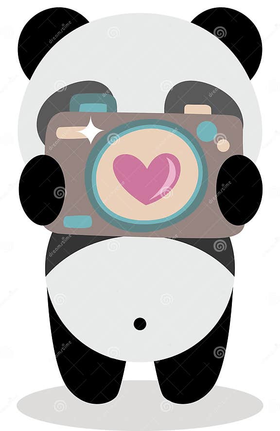 Cute panda with a camera stock vector. Illustration of little - 289634789
