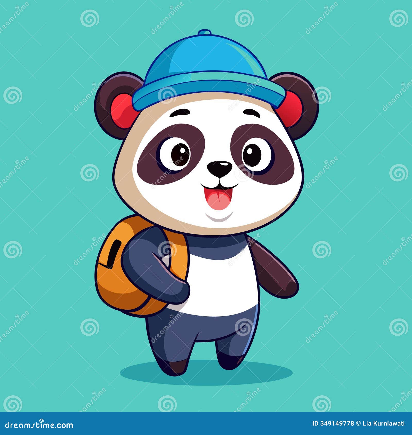 Cute Panda Cartoon Character Wearing a Backpack and Hat Stock Vector ...