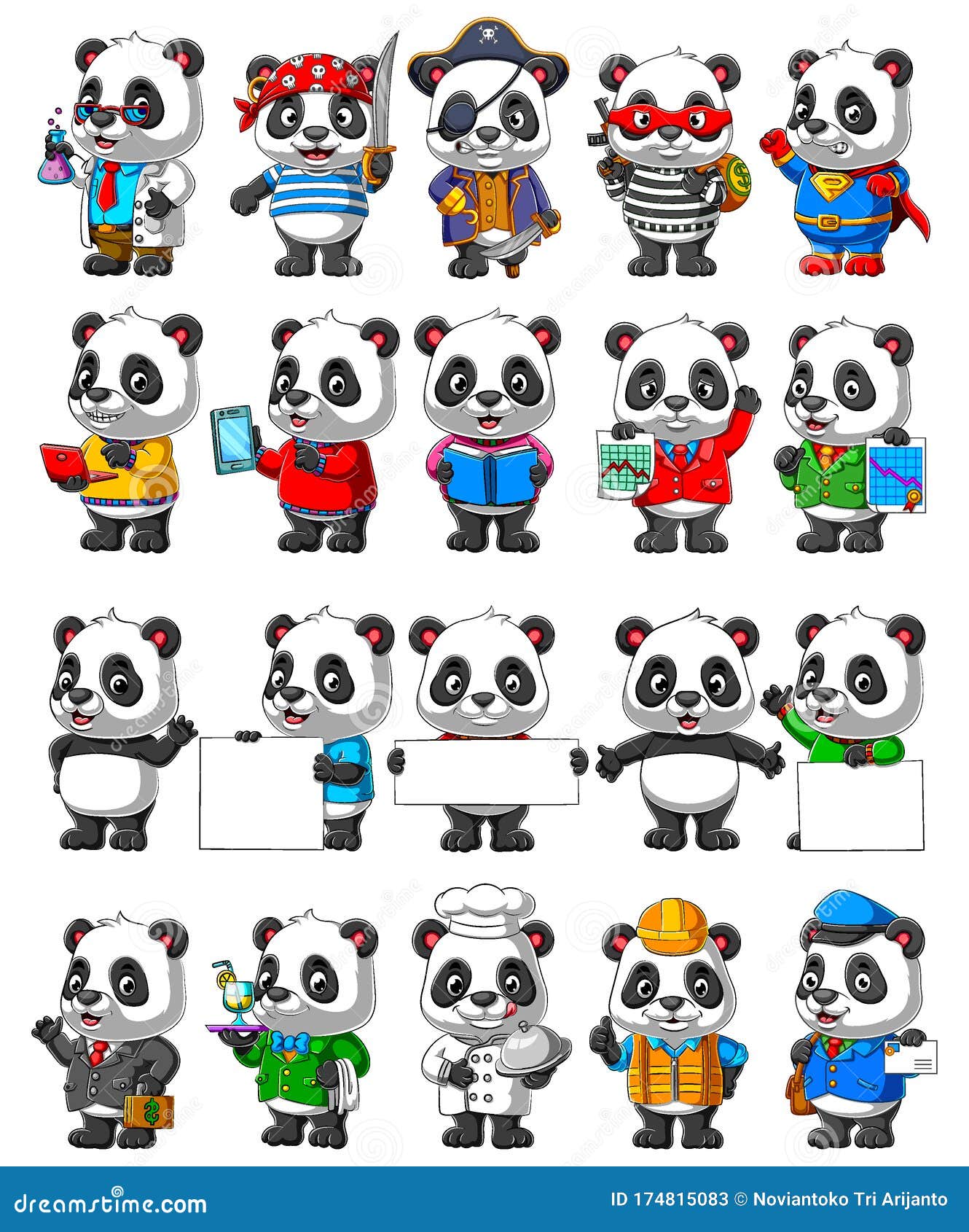 Cute Panda Cartoon Mascot Pack Stock Vector - Illustration of laptop ...