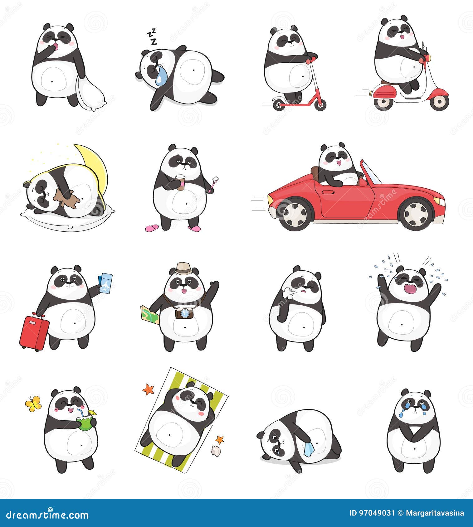 Cute Panda Character with Different Emotions Stock Illustration ...