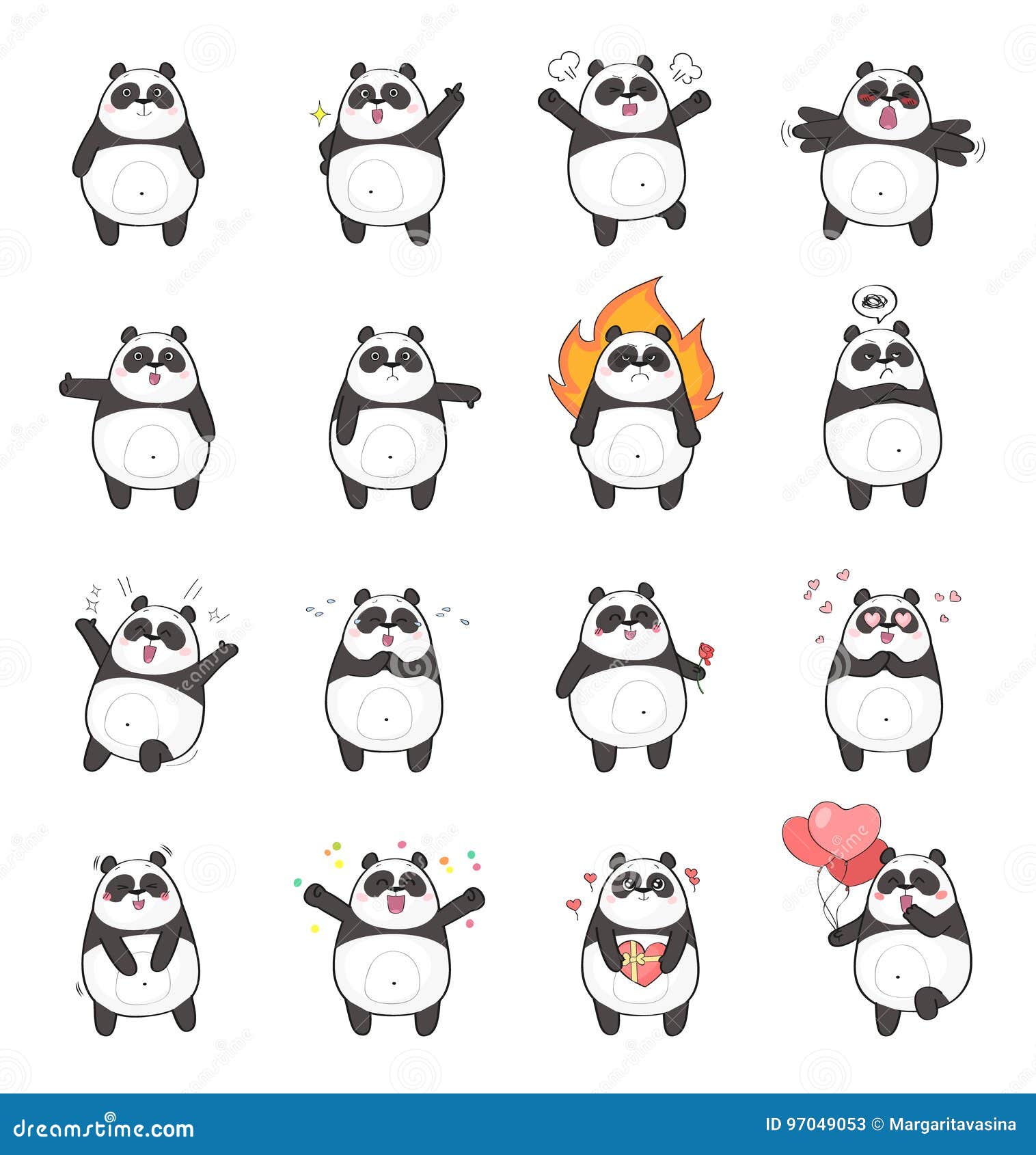 Cute Panda Smiley, A Set Of Different Emotions. Cartoon Vector ...