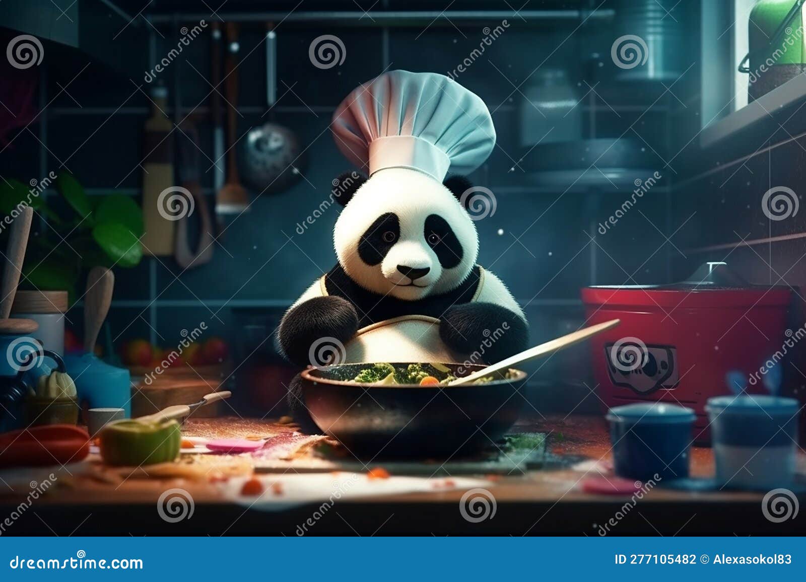 Cute Panda in Chef S Hat Cooking Stock Illustration - Illustration of ...