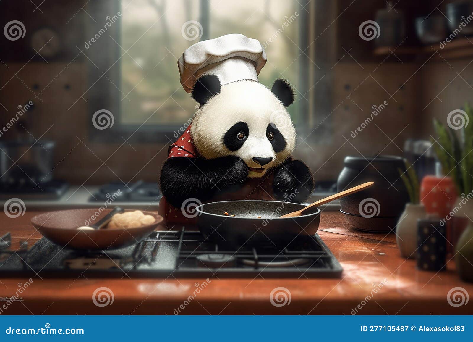 Cute Panda in Chef S Hat Cooking Stock Illustration - Illustration of ...