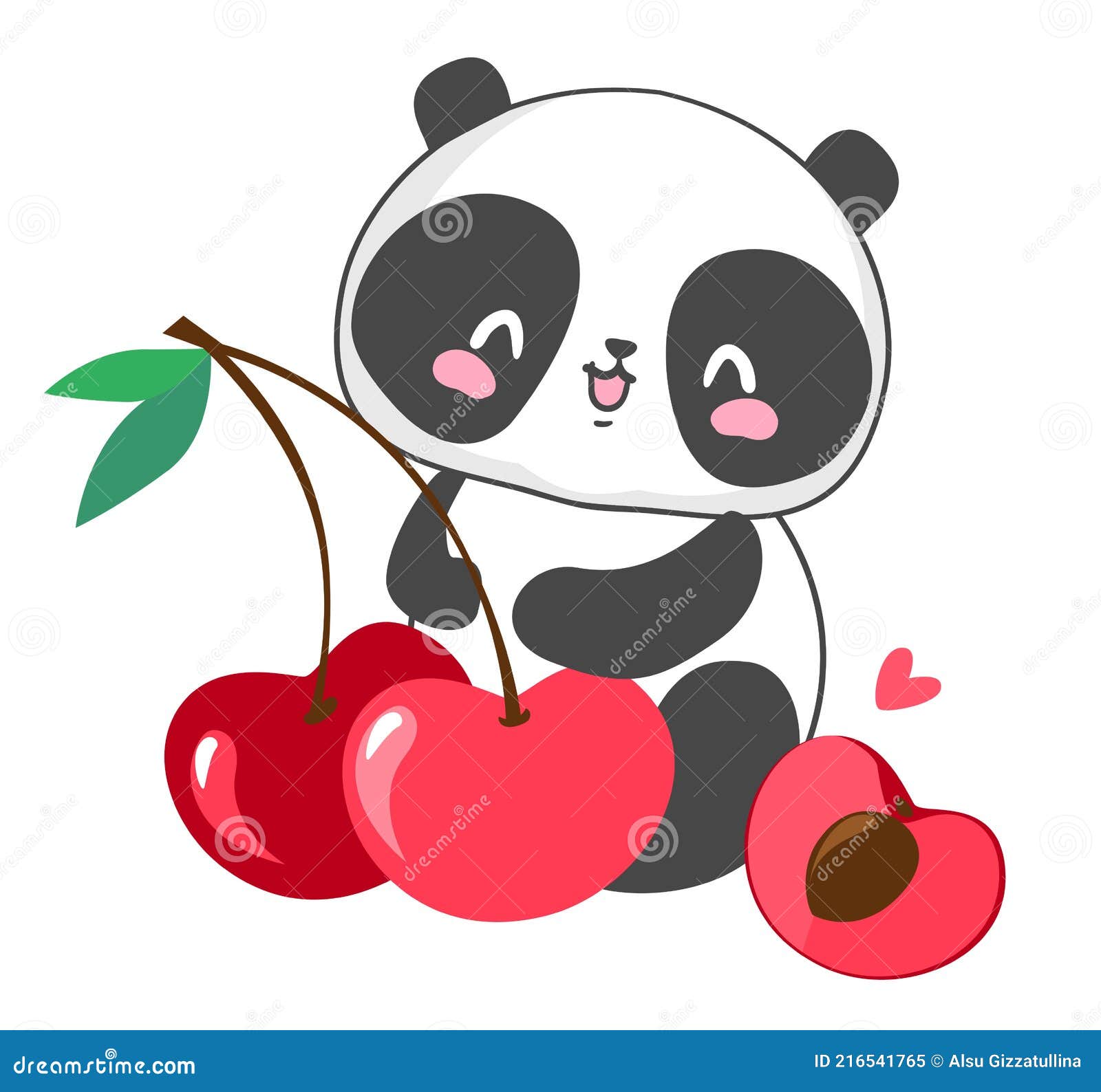 Cute Panda with Cherry Vector Illustration Funny Design Stock Vector ...