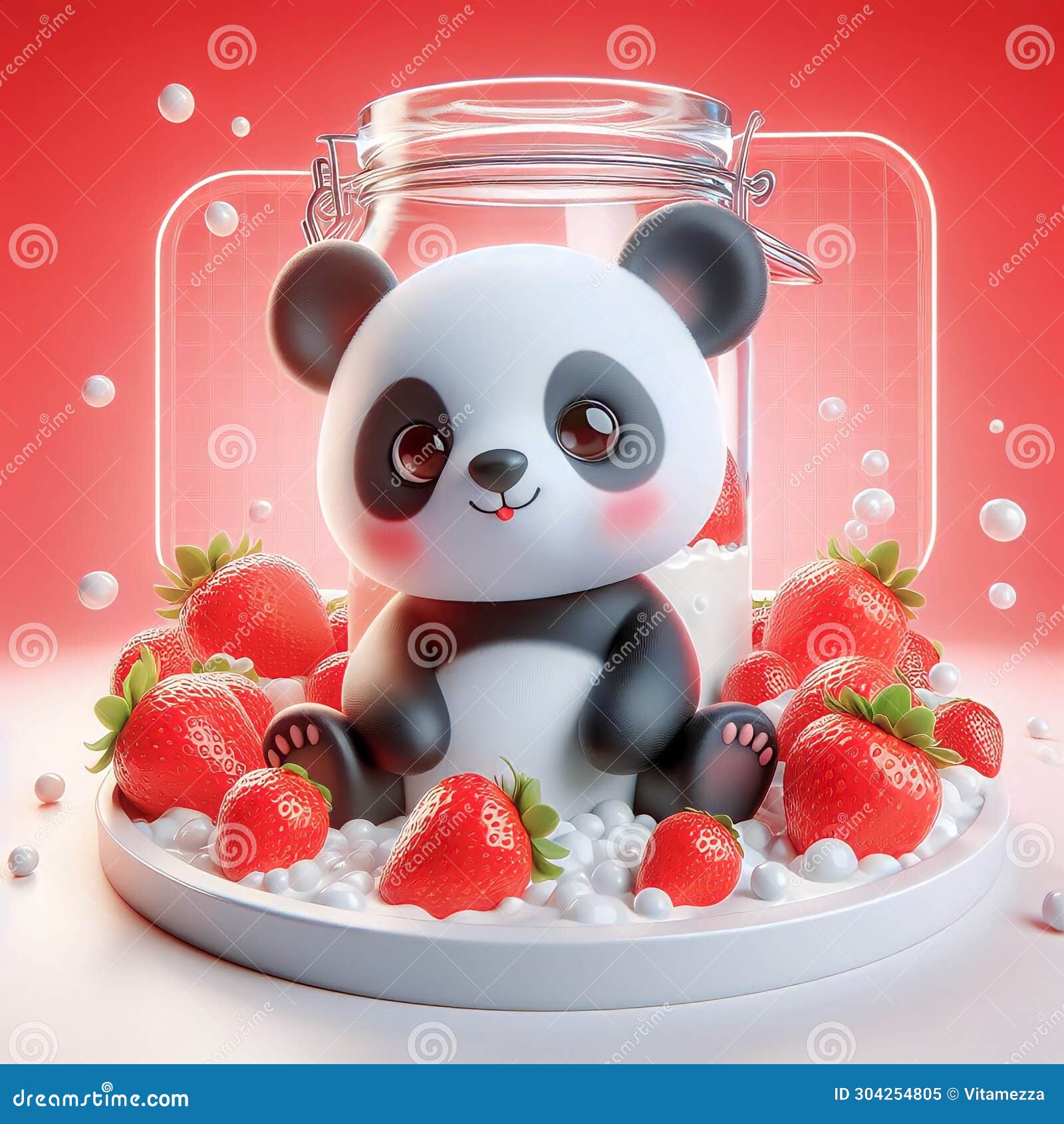Cute Panda and Strawberry Decoration Stock Illustration - Illustration ...