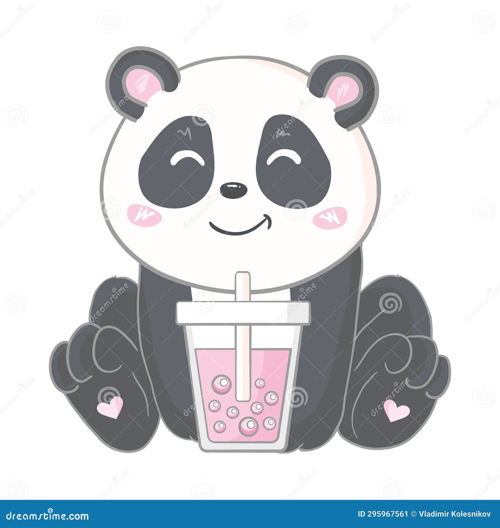 Cute Panda Drinking Coffee Time Card. Charming Panda Drinks Coffee ...