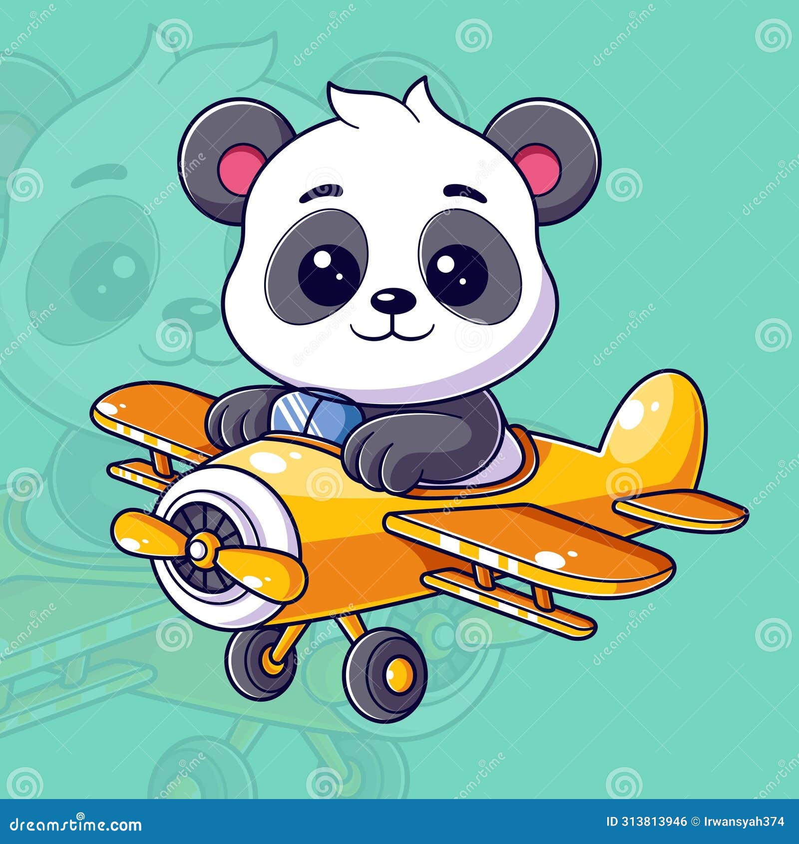 Cute Panda Driving an Orange Airplane Stock Vector - Illustration of ...