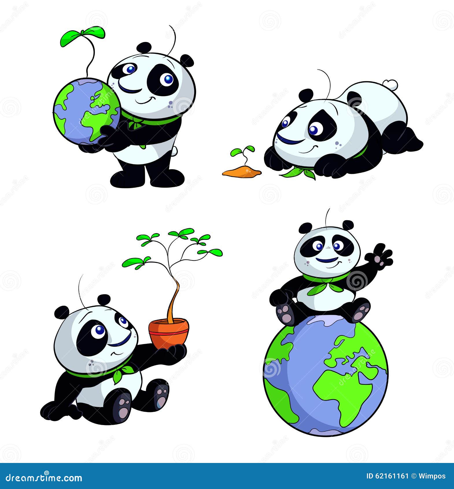 Cute Panda Earth Green Eco Vector Set Stock Vector - Illustration of ...