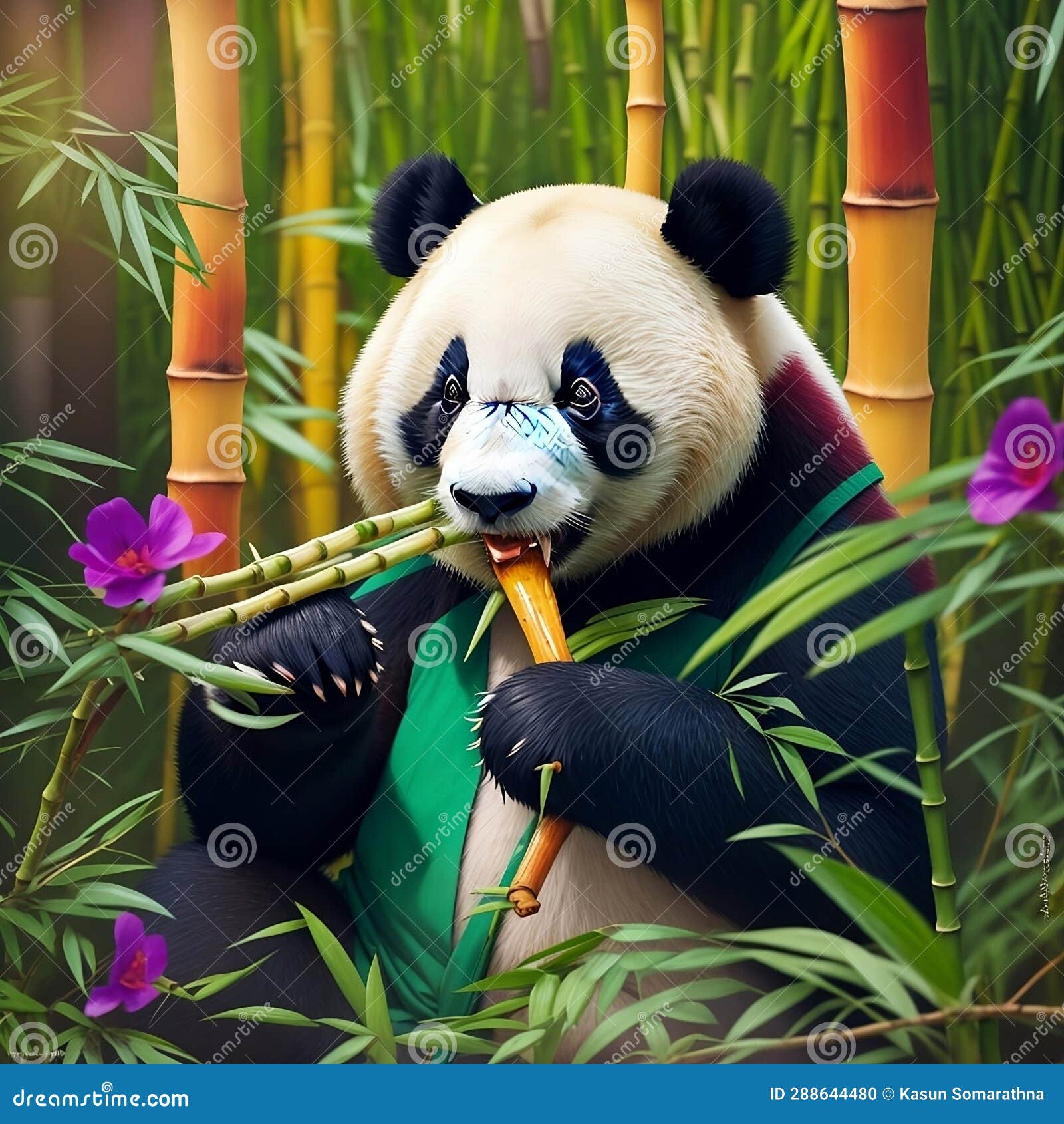 Cute panda is eating bambo stock photo. Image of bamboo - 288644480