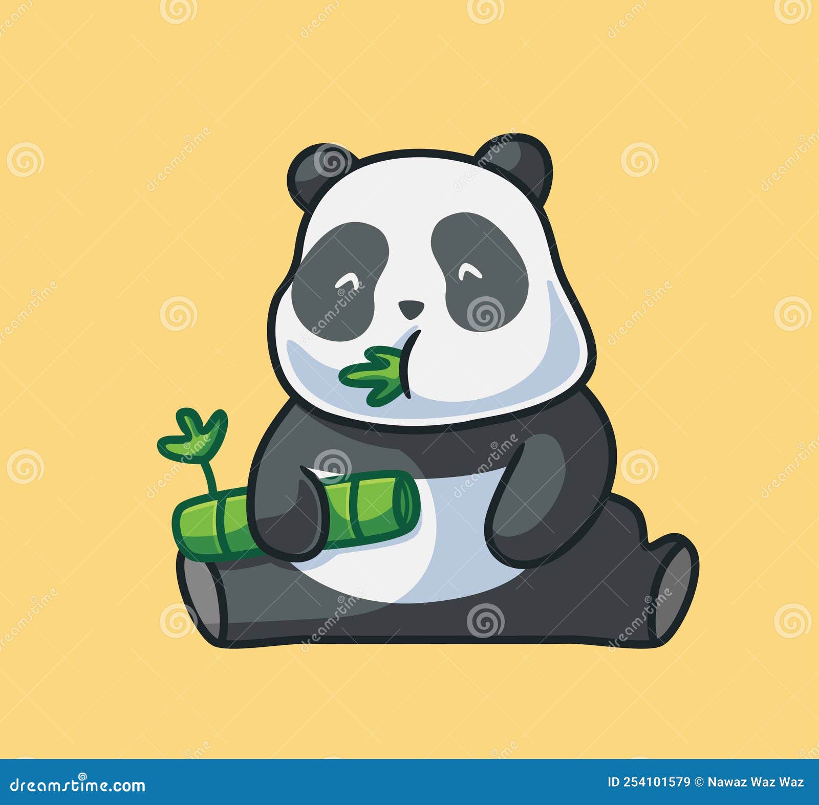 Cute panda eating a bamboo stock illustration. Illustration of flat ...