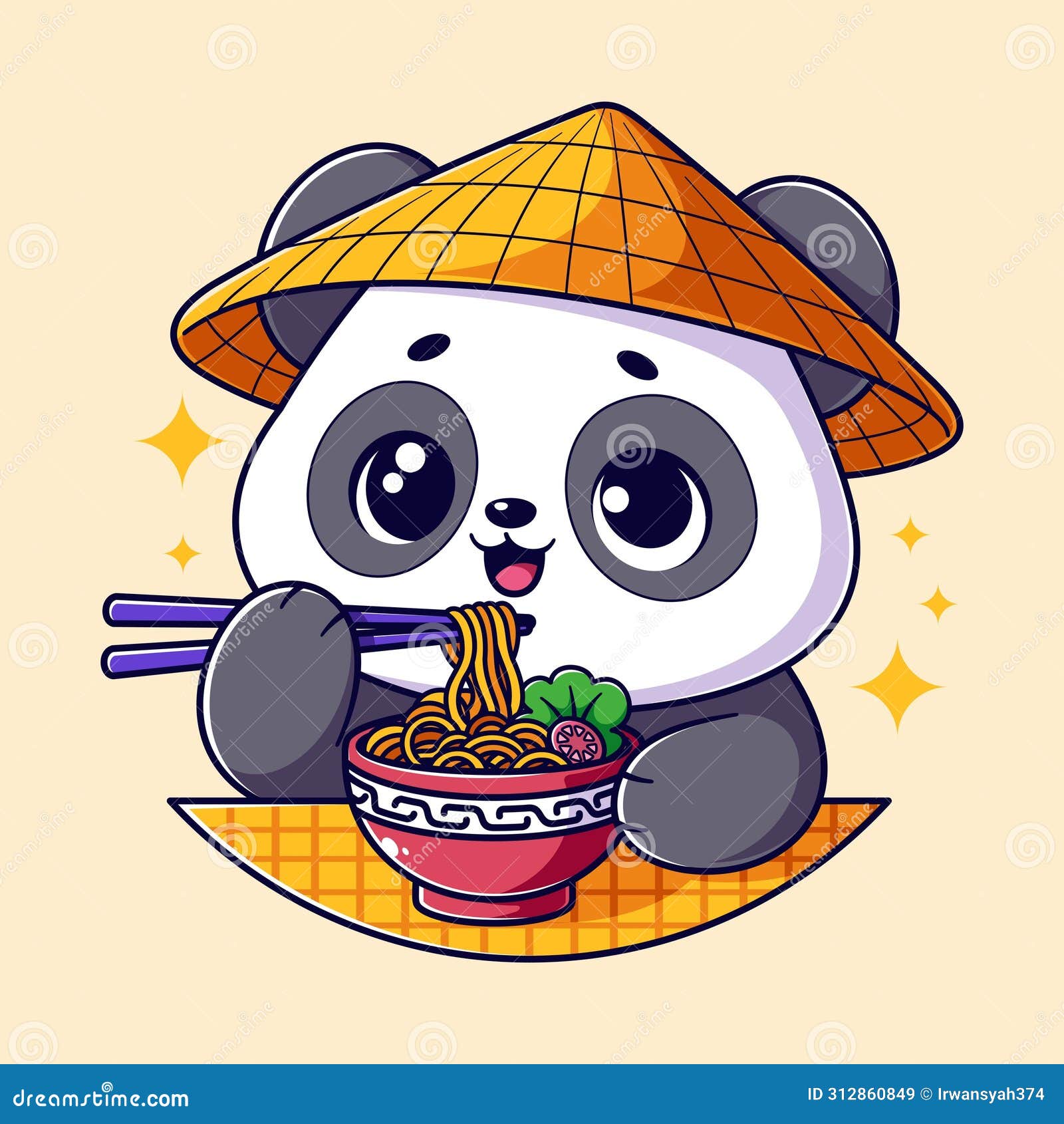 Cute panda is eating ramen stock vector. Illustration of cartoon ...