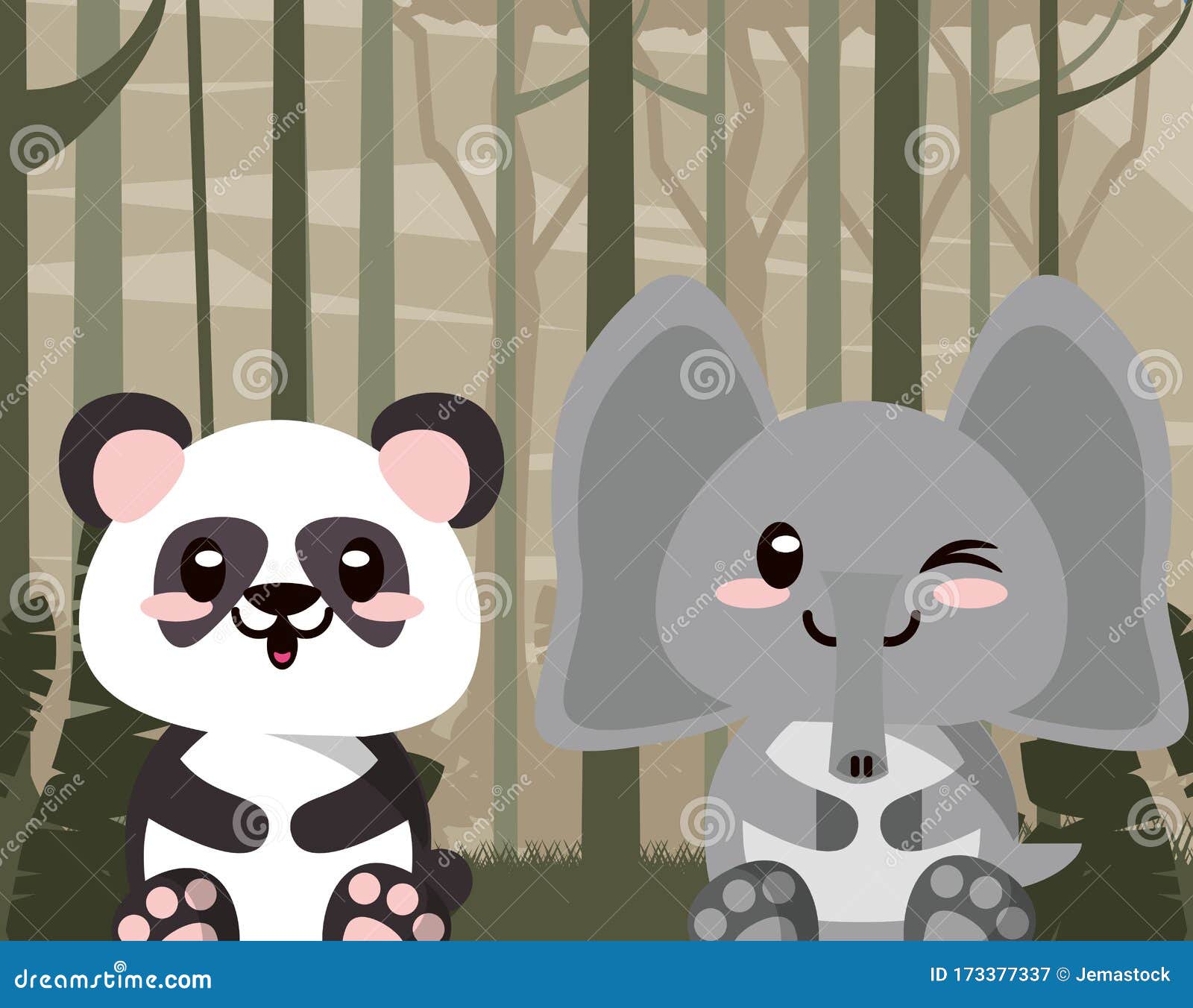 Cute Panda with Elephant Character Stock Vector - Illustration of ...