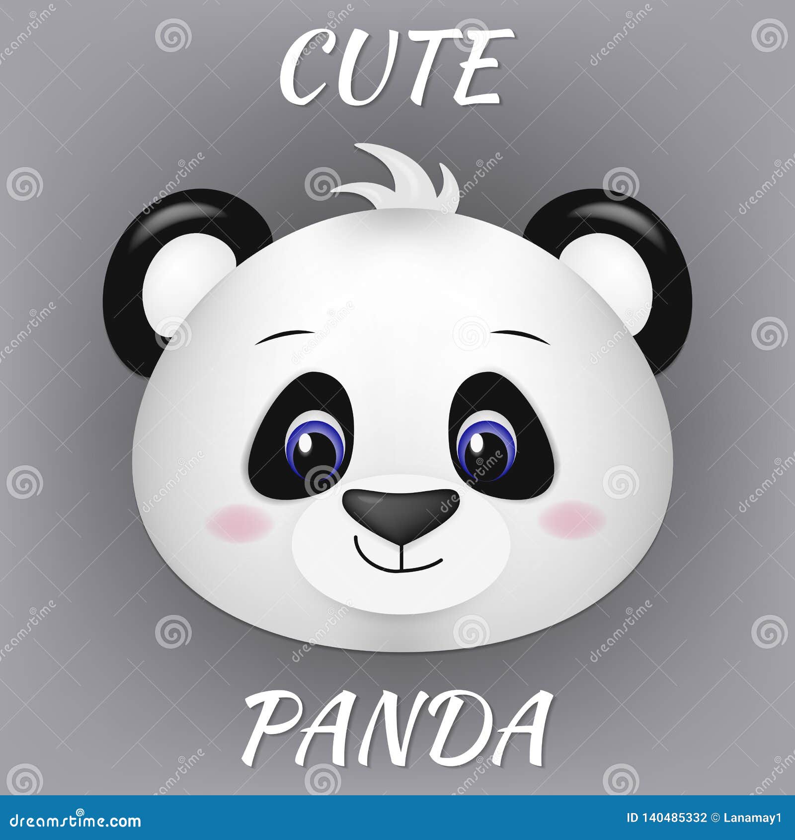 Cute Panda Face with Blue Eyes in Cartoon Style. Vector Illustration of ...