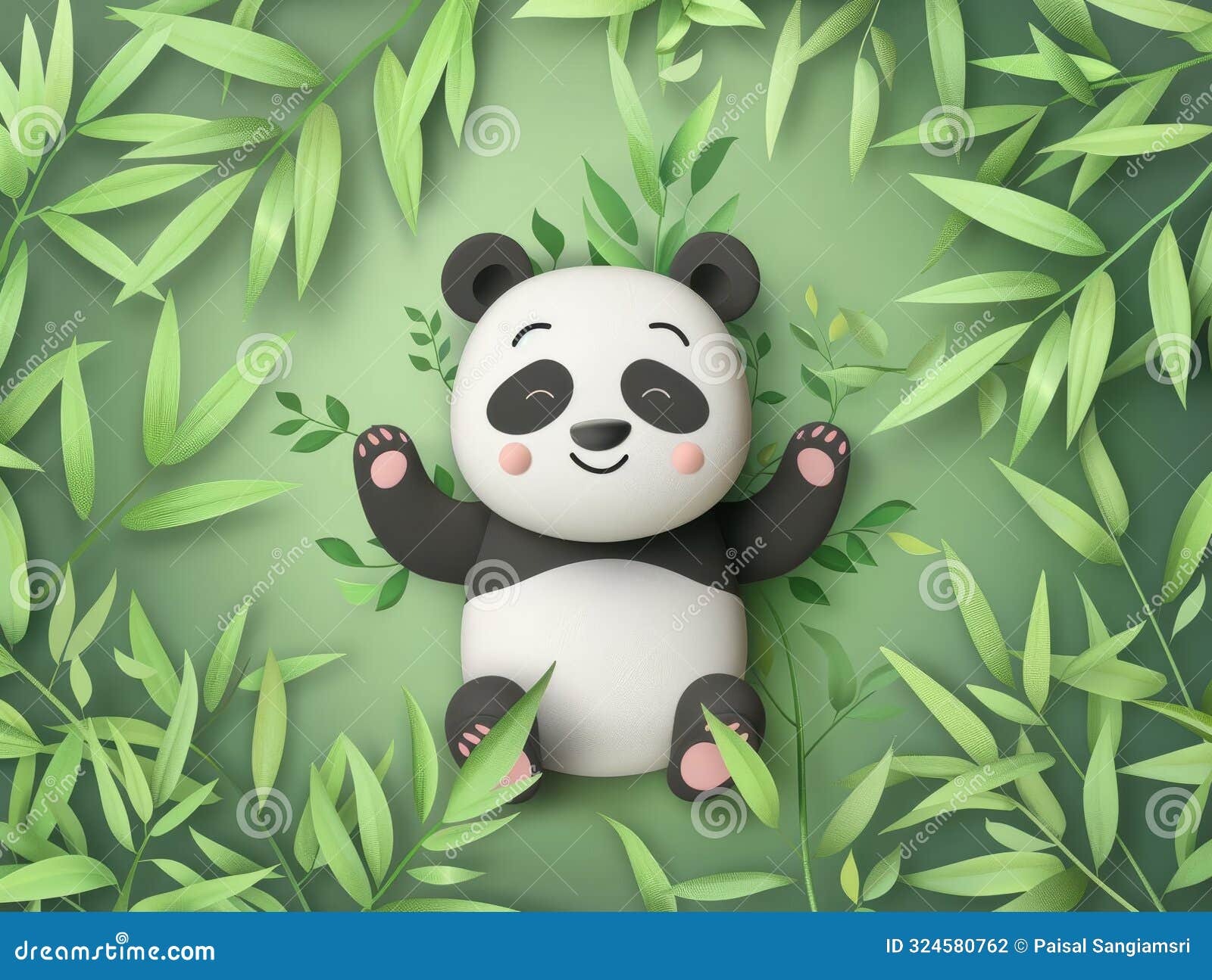 Cute Panda Flat Design Top View Bamboo Theme Cartoon Drawing Stock ...