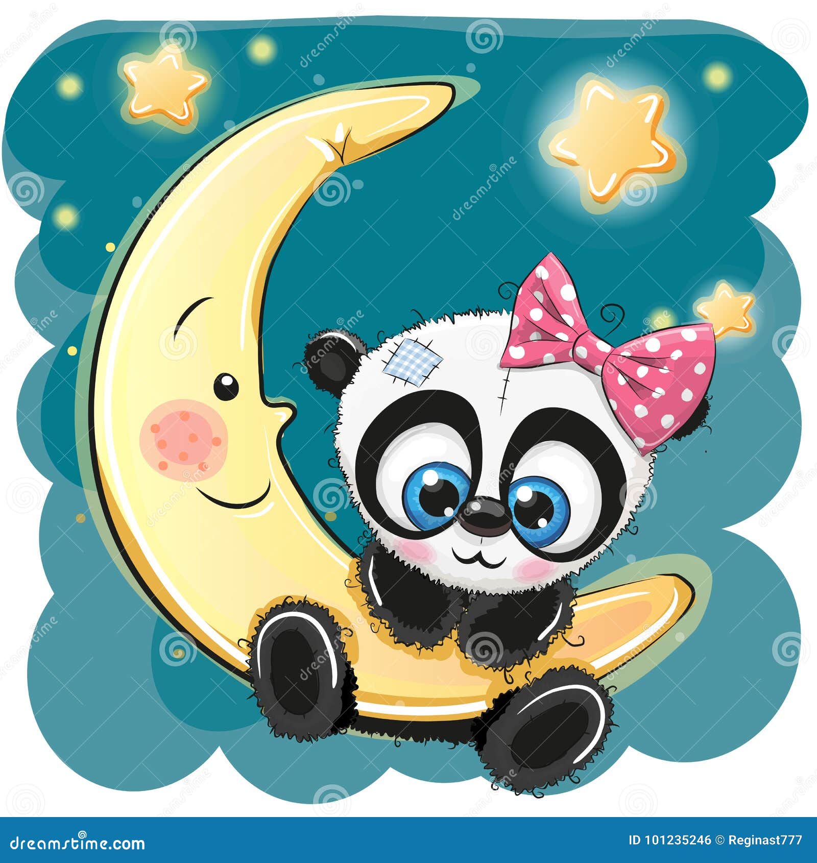 Cute Panda Girl on the Moon Stock Vector - Illustration of light, cute ...