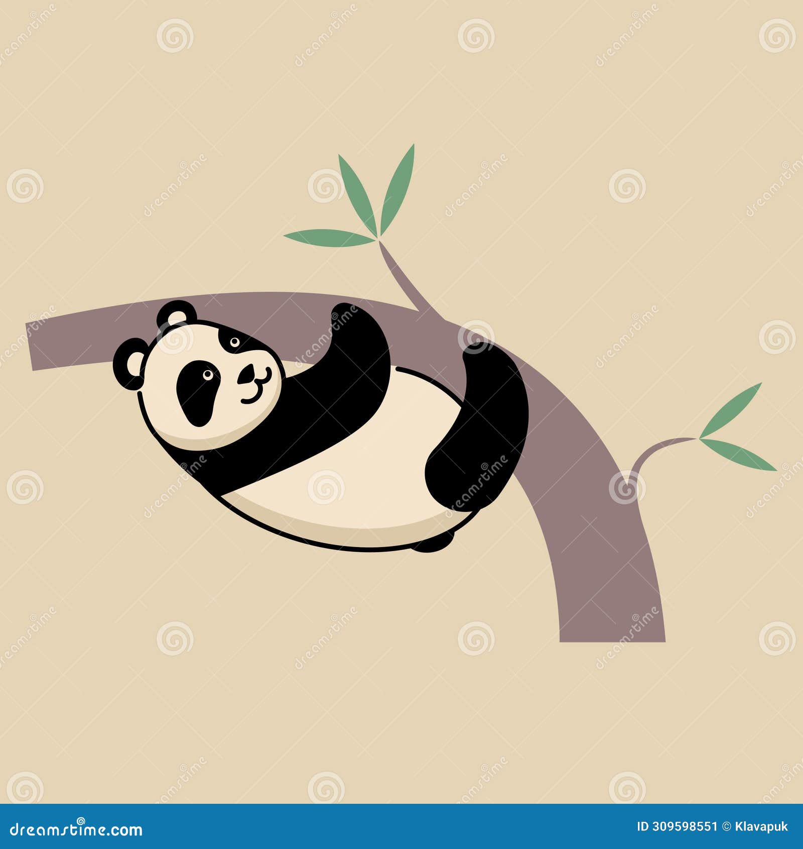Cute Panda Hanging on a Tree. Simple Flat Icon in Retro Style Stock ...